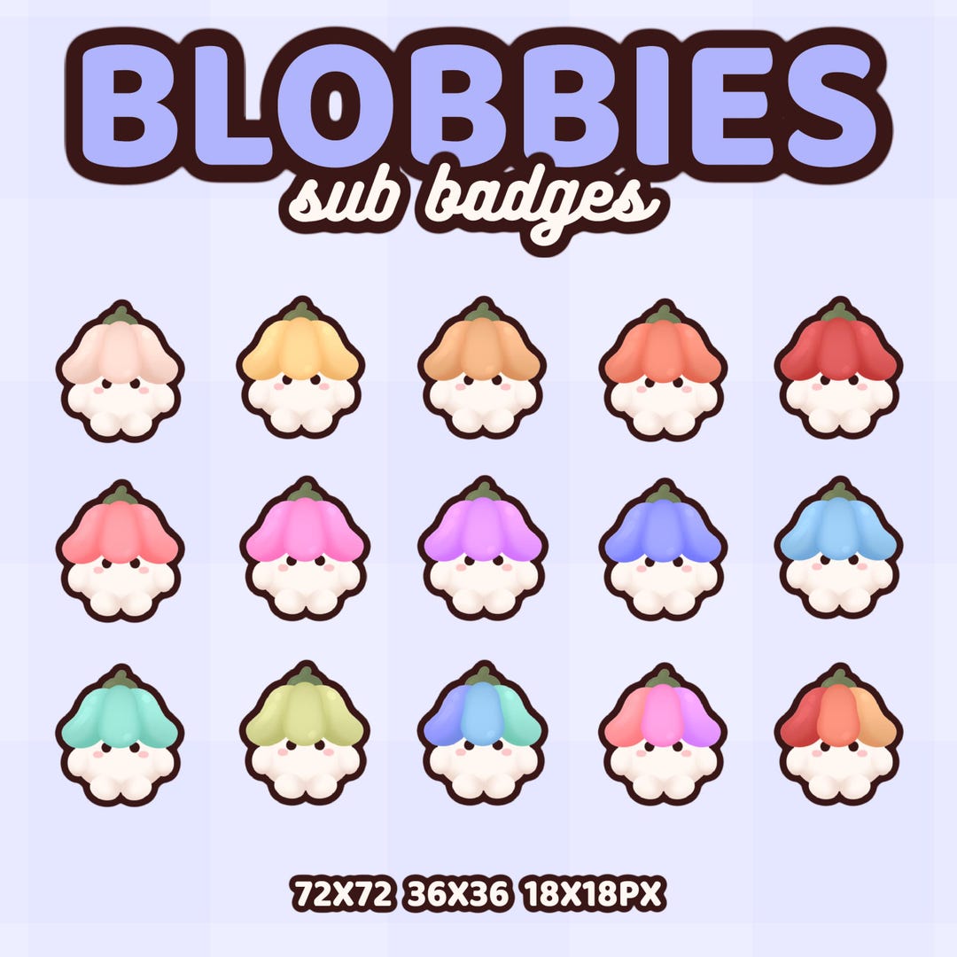 15x Kawaii Flower Blobbies Sub Badges | Cute / Fairycore / Pastel ...