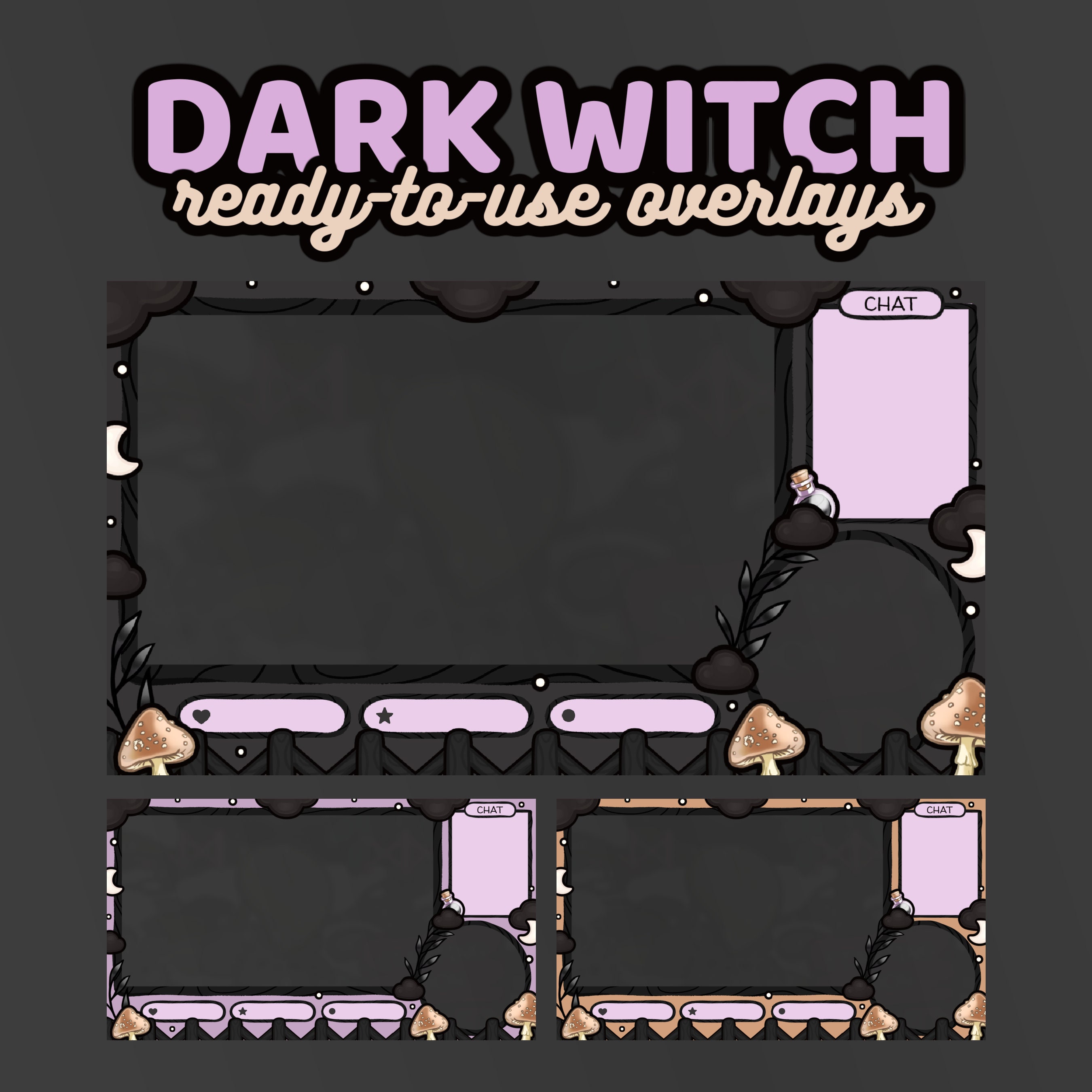 Dark Witch Twitch Overlays 9 Premade Overlays Customizable Overlay Files Ready to Use ...