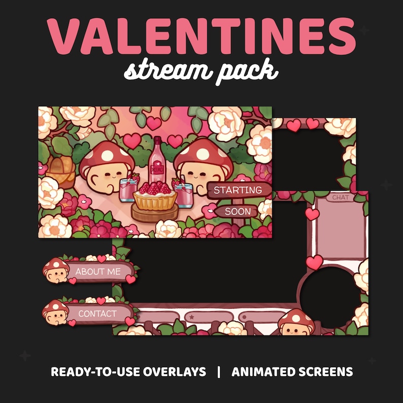 Valentines Mushroom Stream Package | Animated Twitch Overlays (digital ...