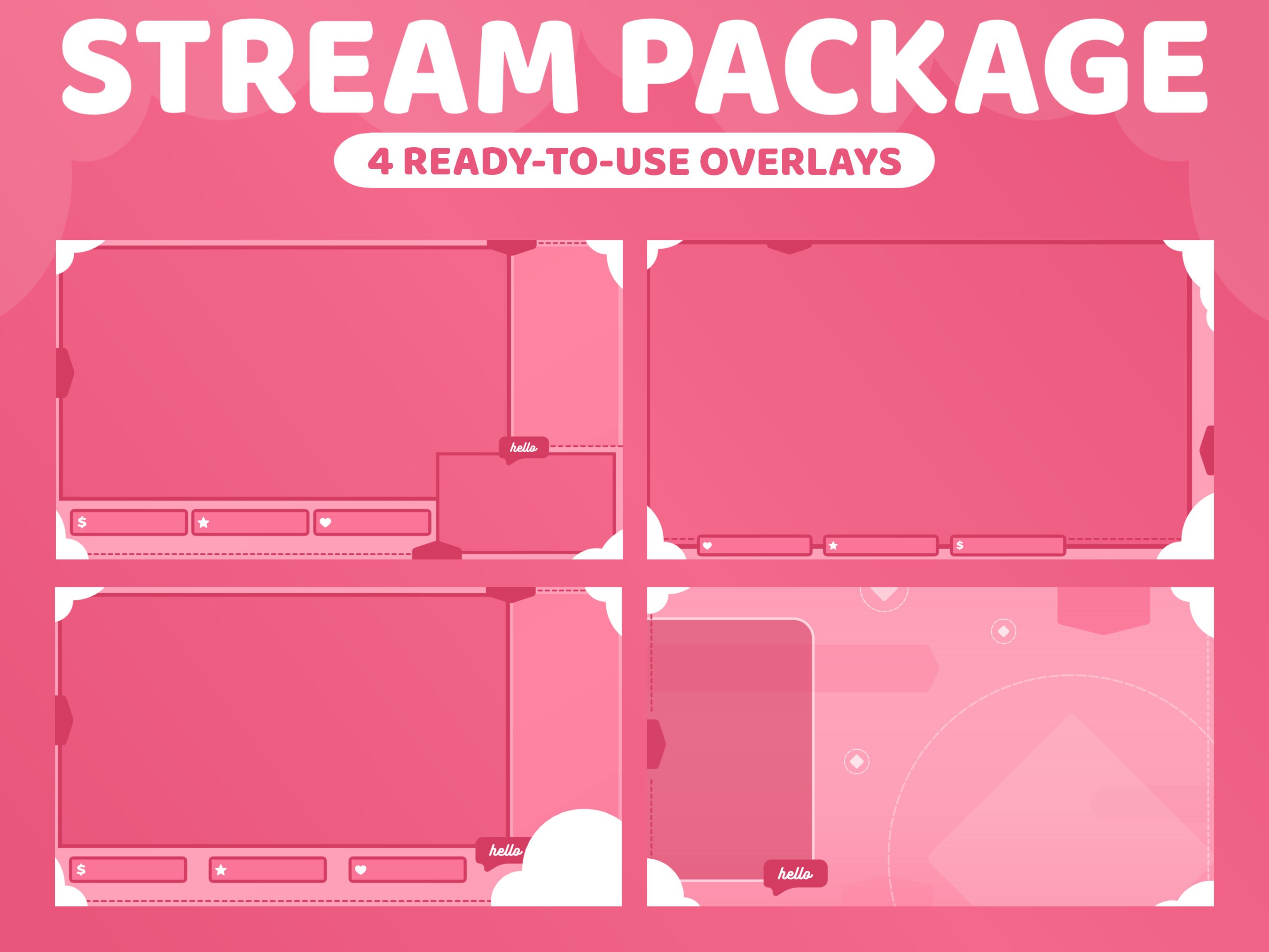 Pink Cozy Vibe Stream Package 3 Animated Screens, 4 Ready-to-use Overlays, 8 Alerts, Banner ...