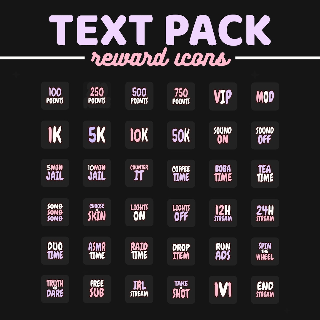36x Huge Pack Text Reward Icons / Channel Point Reward Icon | Pink ...