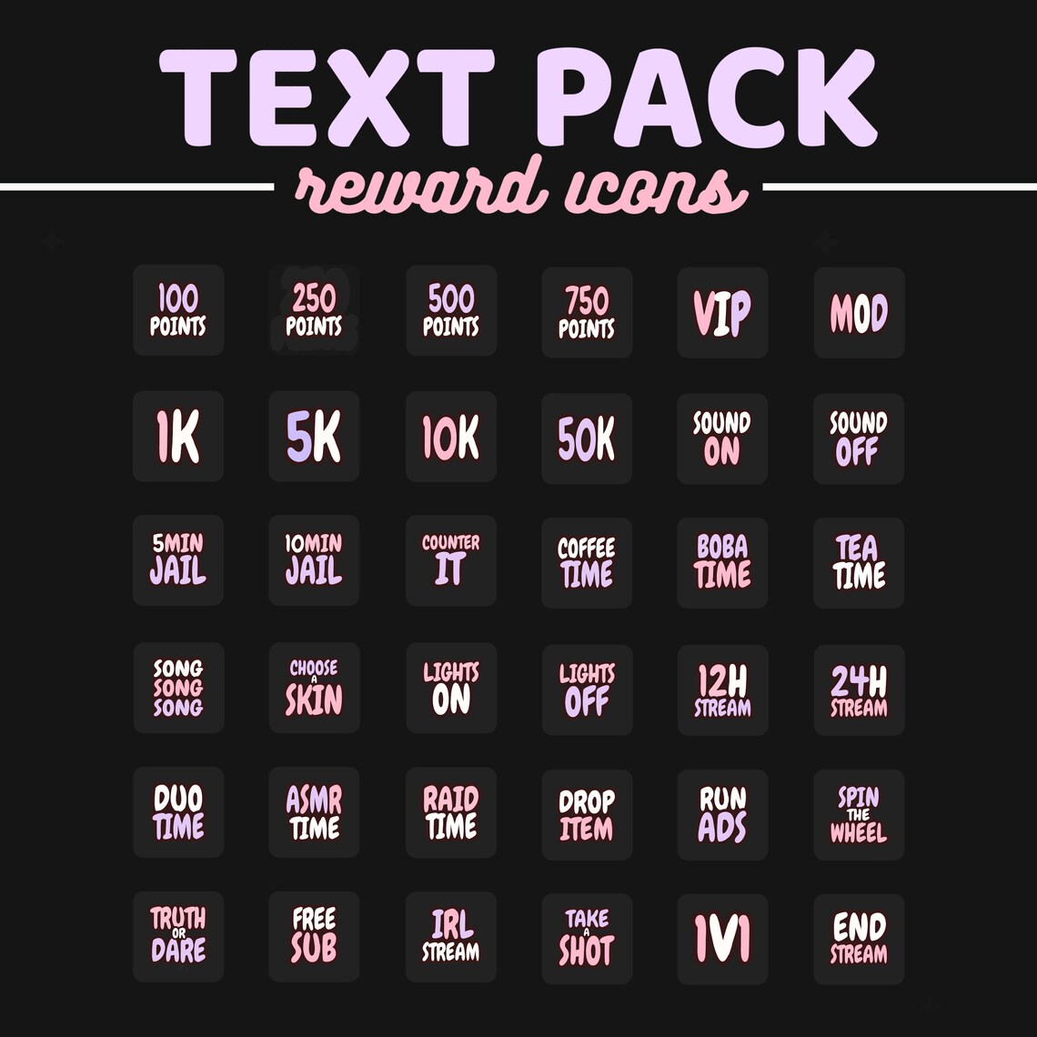 36x Huge Pack Text Reward Icons / Channel Point Reward Icon | Pink ...