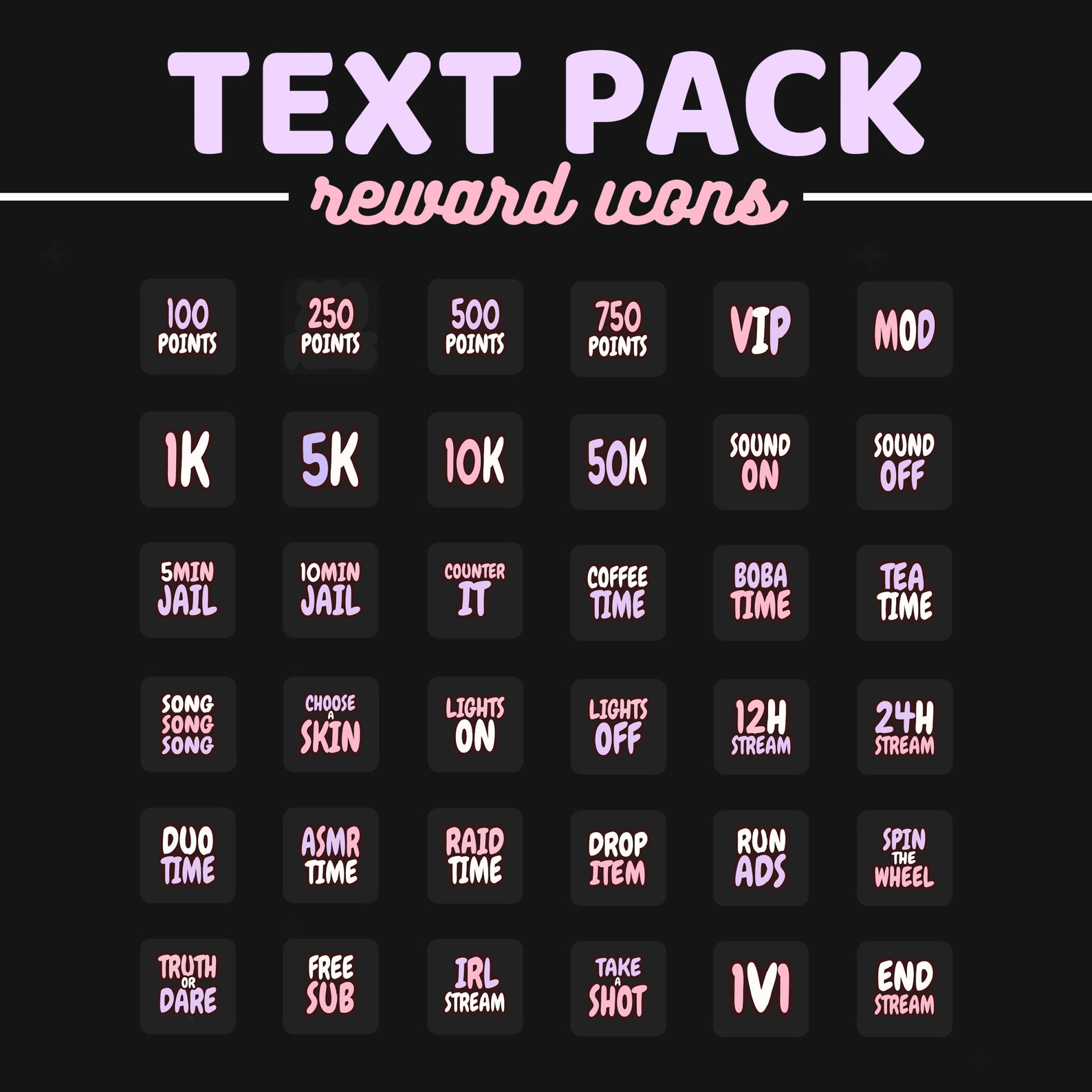 36x Huge Pack Text Reward Icons / Channel Point Reward Icon | Pink ...