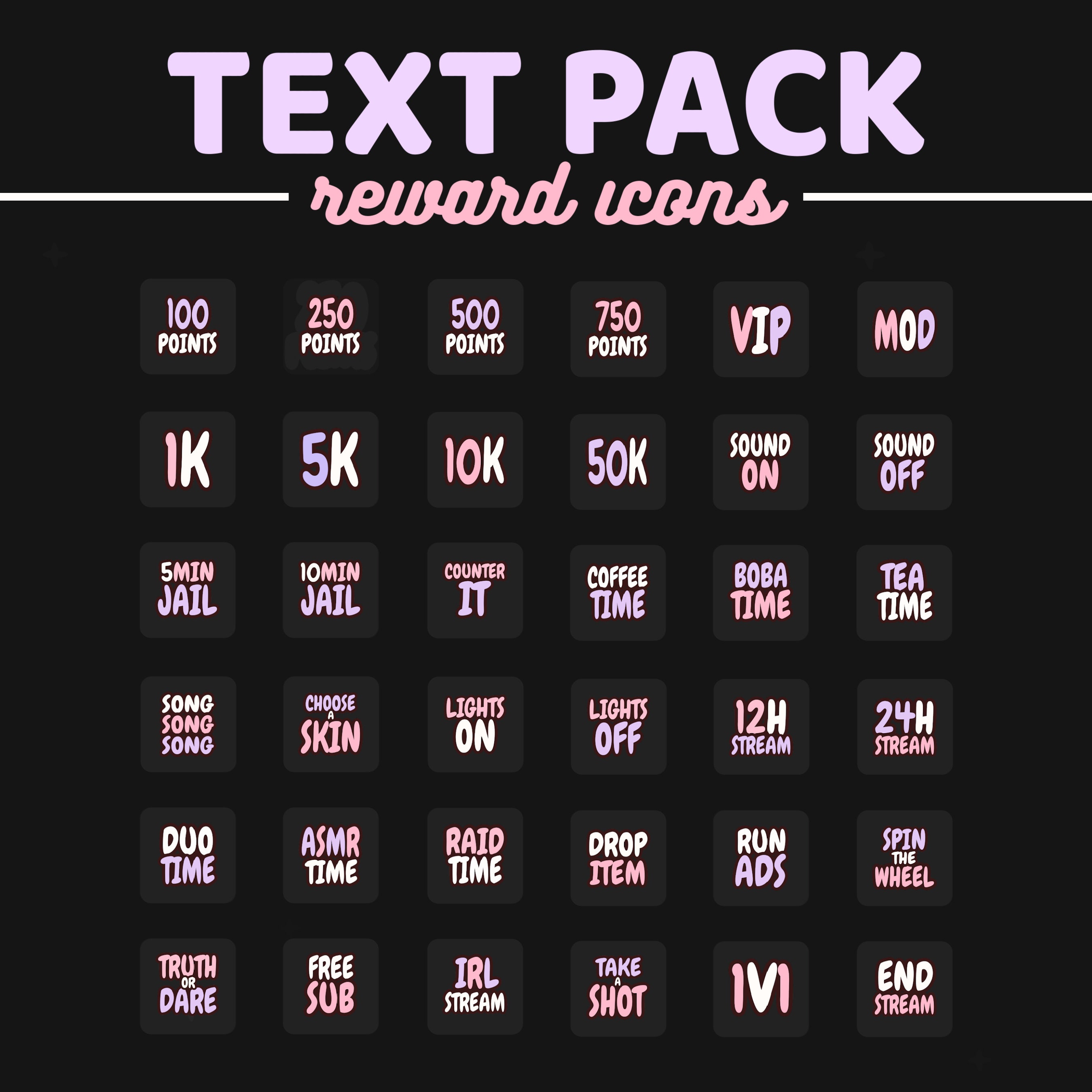 36x Huge Pack Text Reward Icons / Channel Point Reward Icon | Pink ...