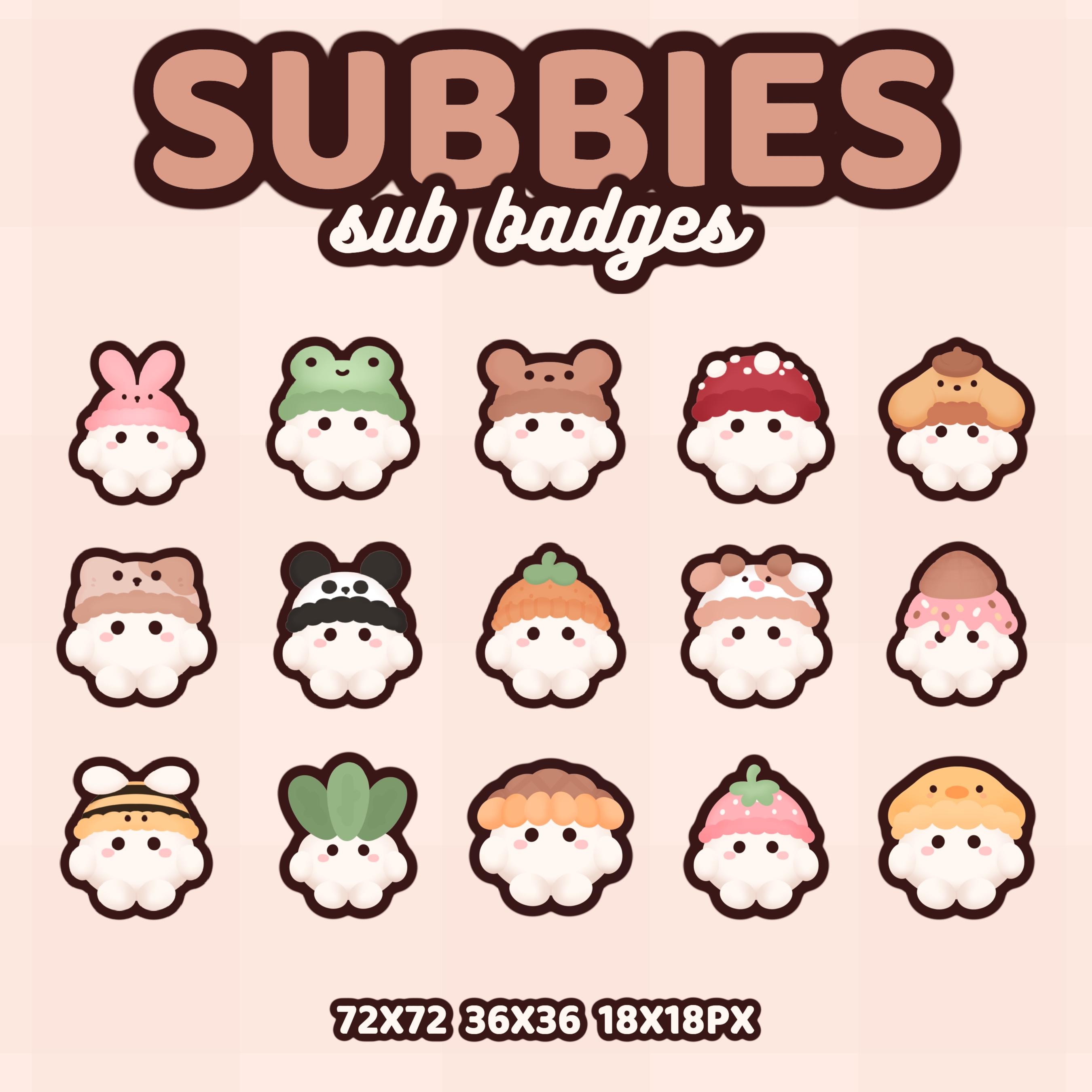 15x Kawaii Chunky Subbies Sub Badges | Cute / Animal / Funny / Bunny ...