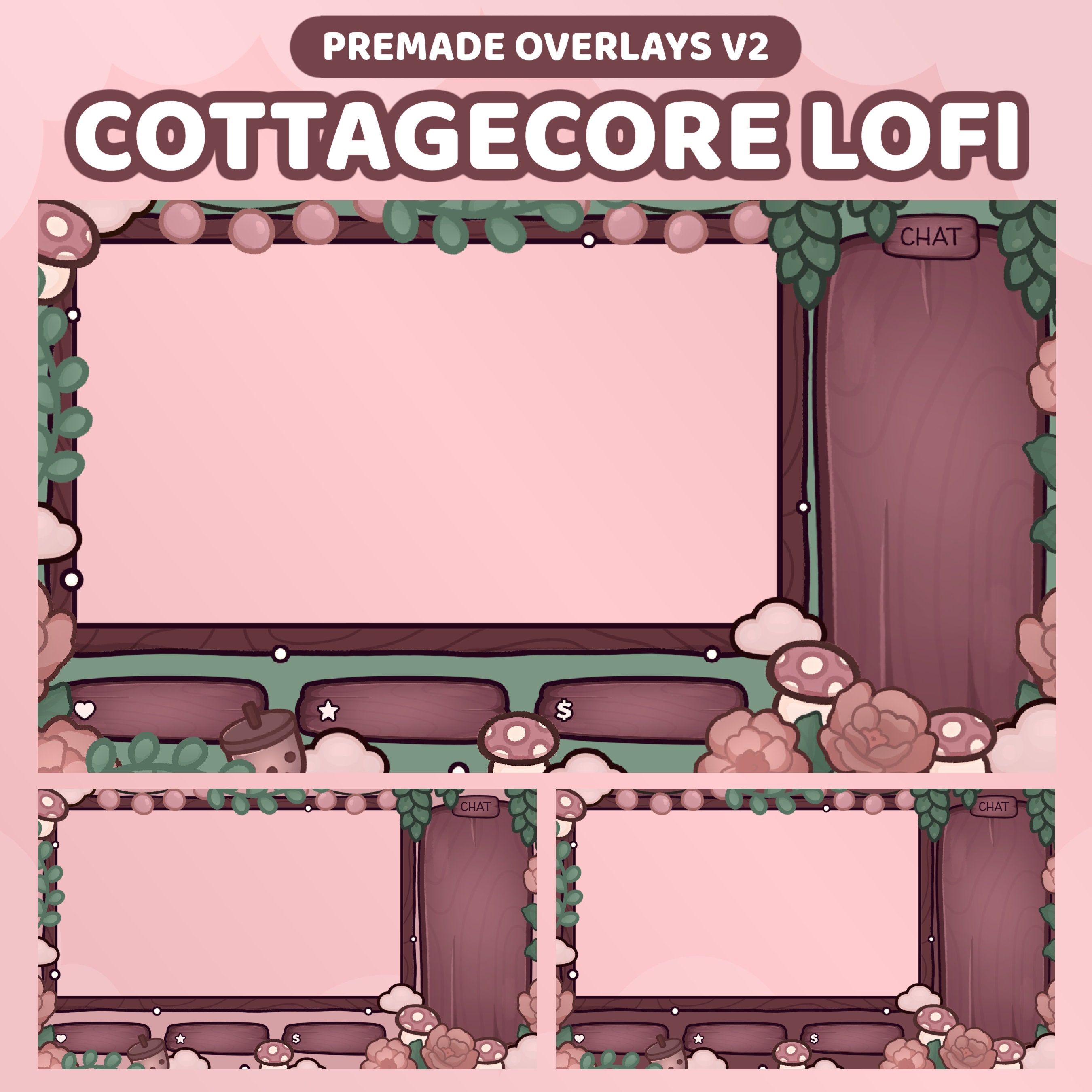 Cottagecore Cozy Lofi Stream Package | 3 Animated Screens, 6 Overlays ...