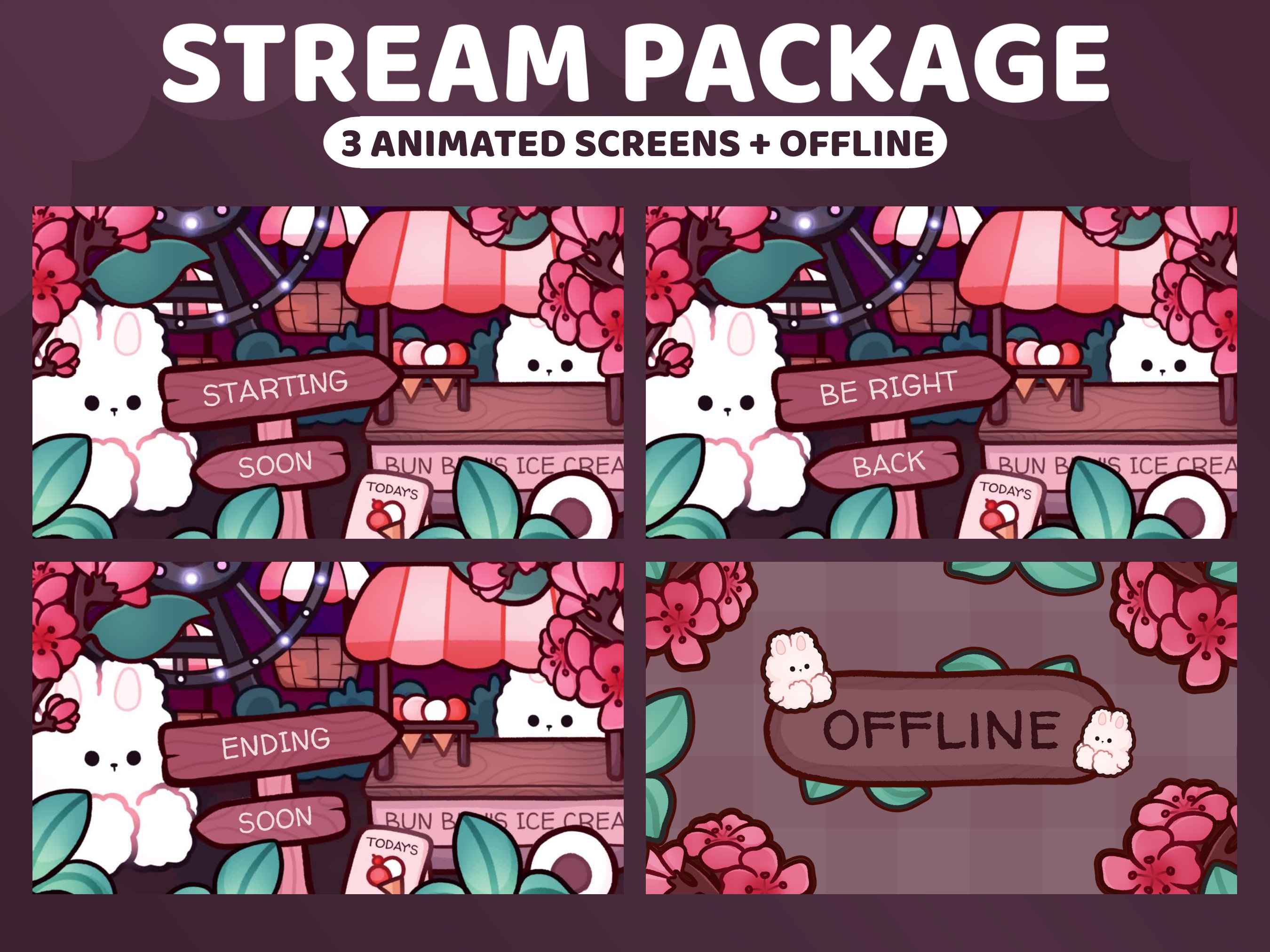 Kawaii Bunny Funfair Stream Package 3 Animated Screens, 2 Customizable ...