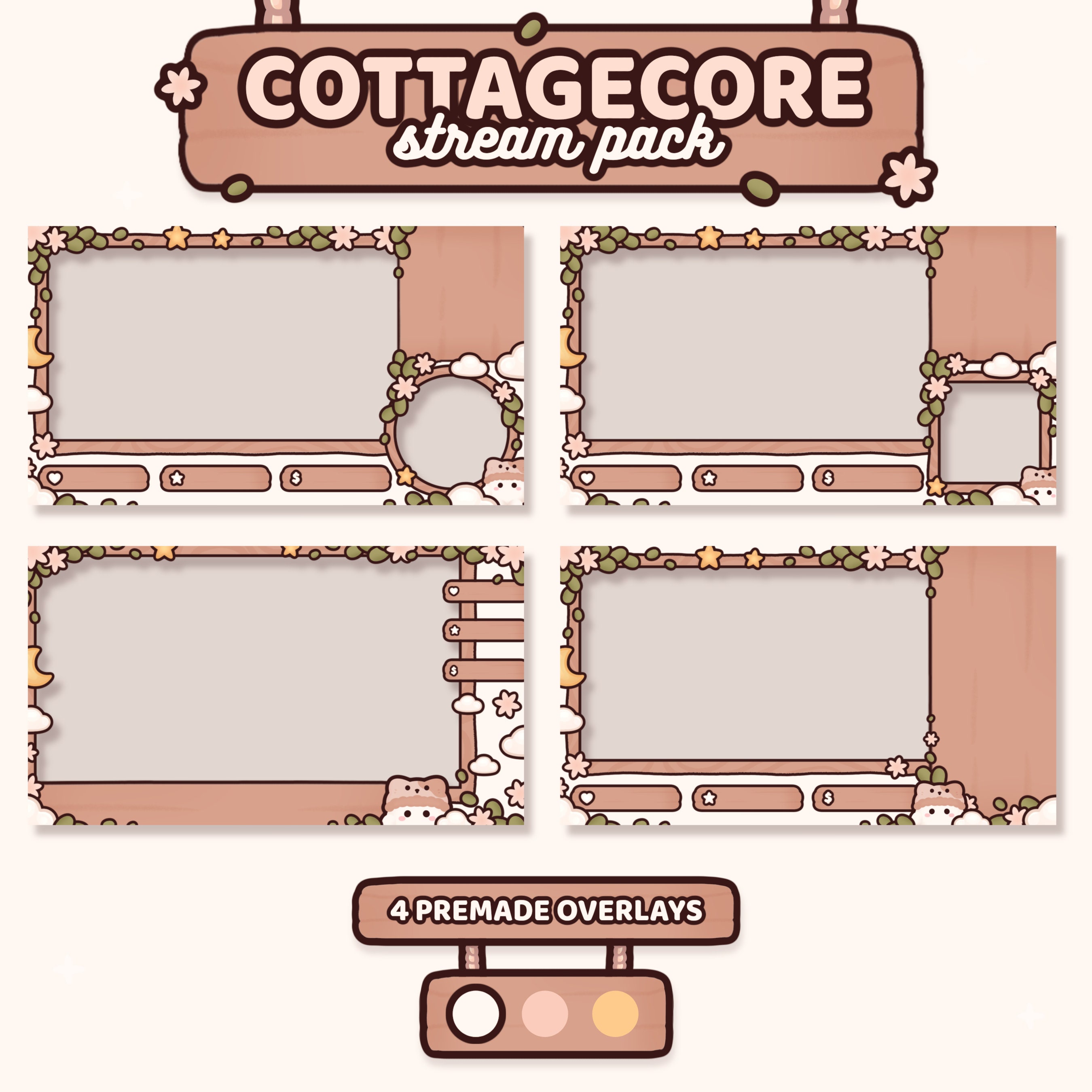 Cottagecore Kitty Stream Package | Animated Twitch Overlays (digital ...