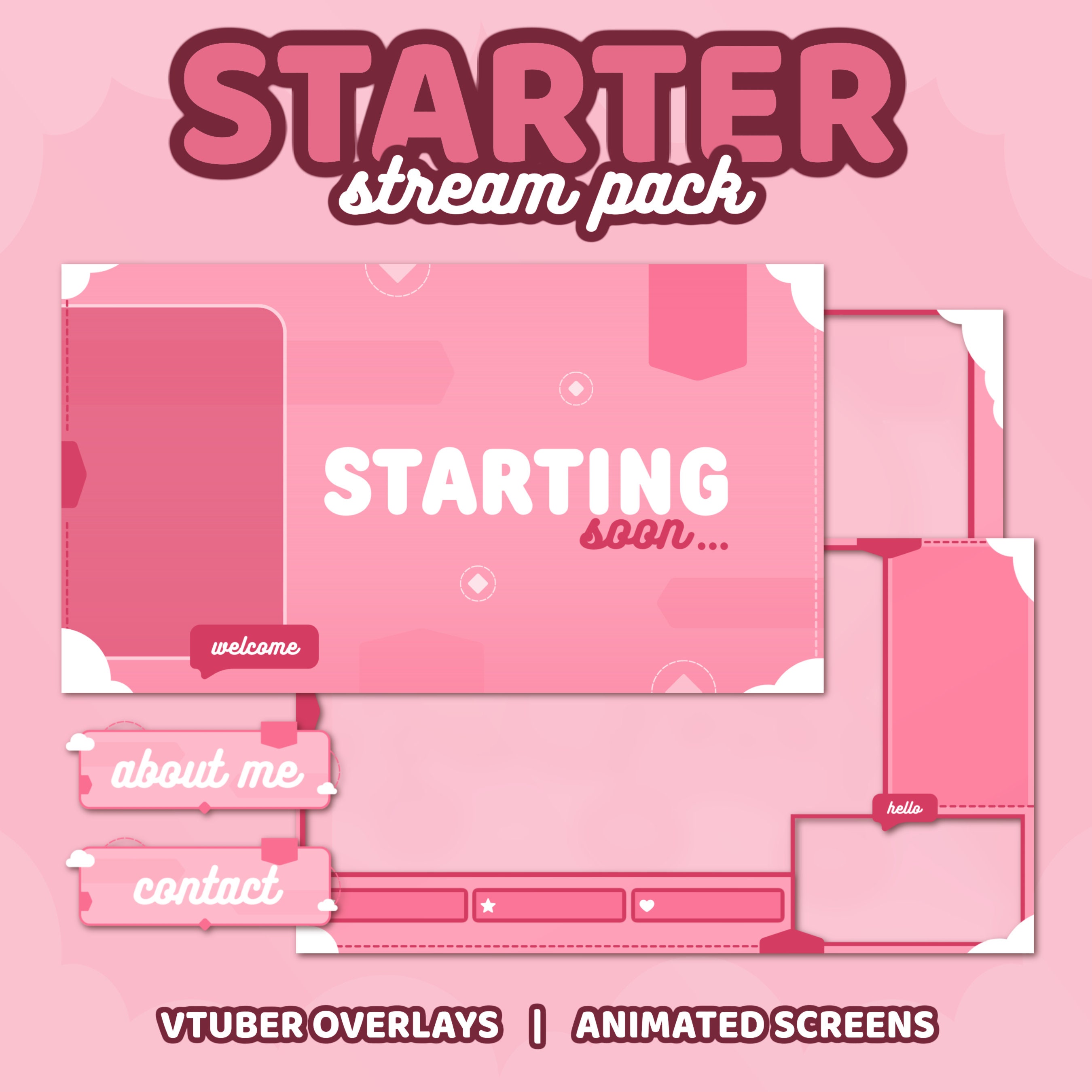 Pink Cozy Vibe Stream Package 3 Animated Screens, 4 Ready-to-use Overlays, 8 Alerts, Banner ...
