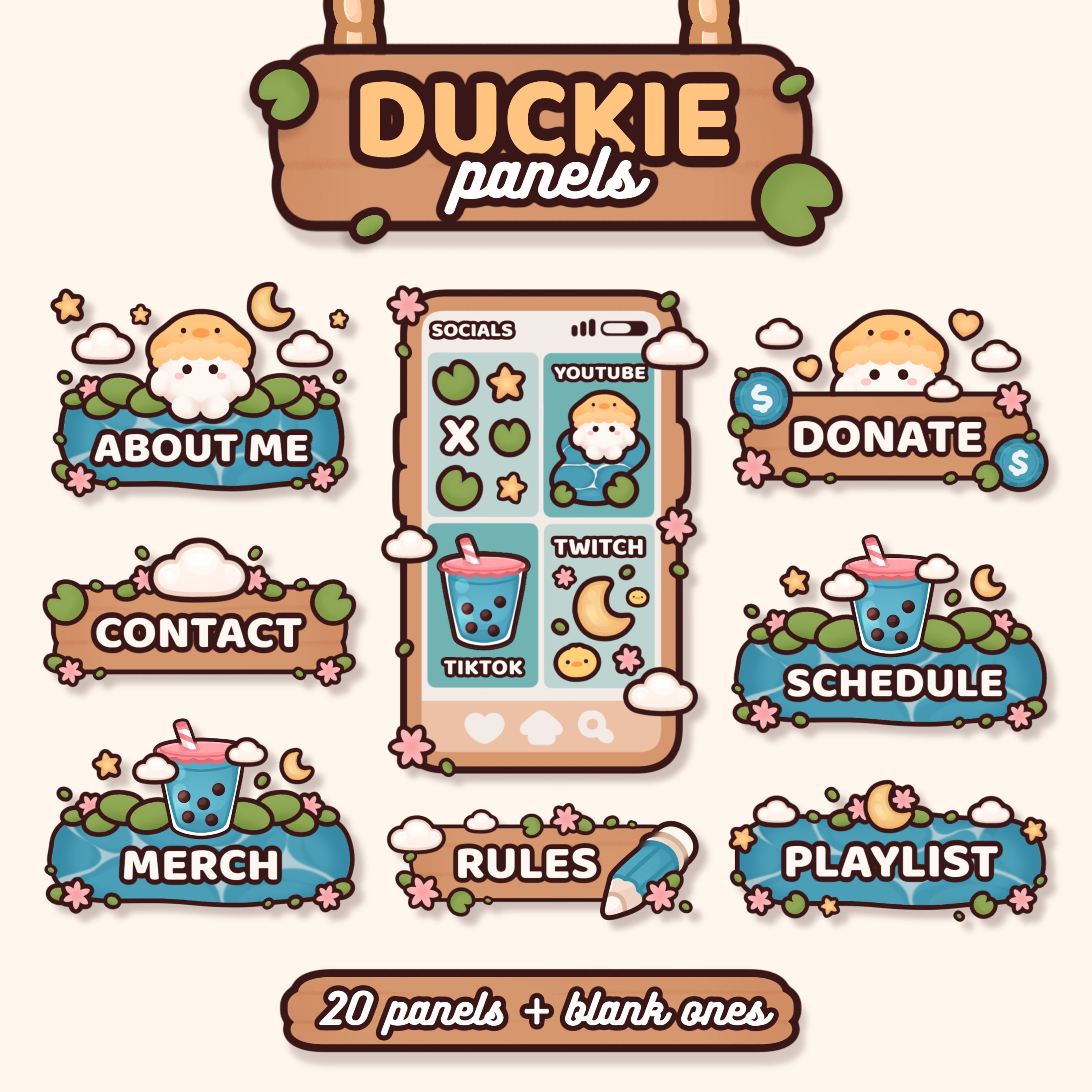 20x Duckie Panels Kawaii / Cute / Blue / Green / Duck / Moon / Stars ...