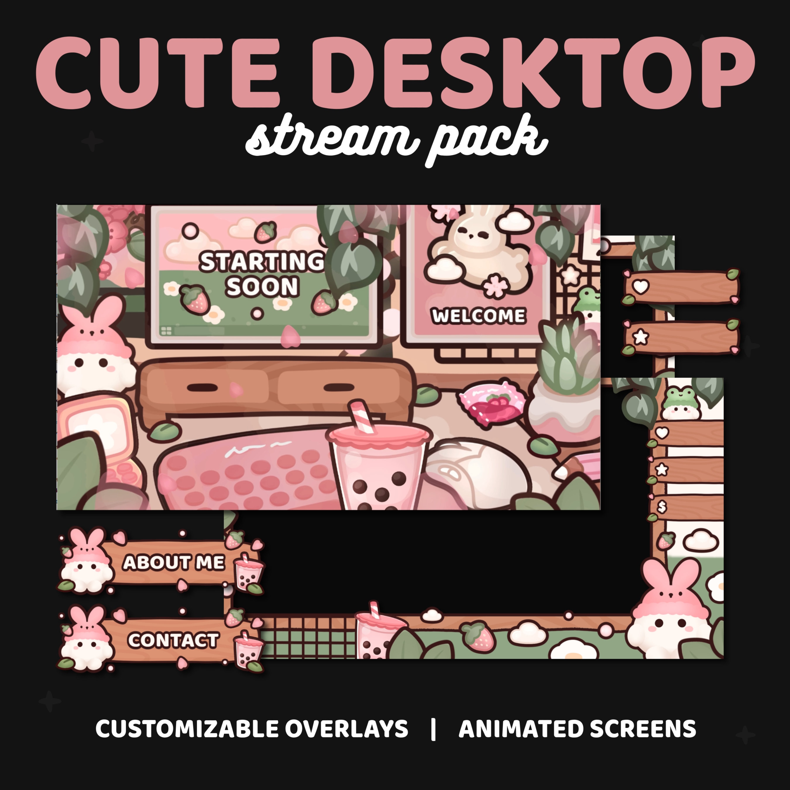 Cute Desk Stream Package Animated Screens, Overlays, Static Alerts ...