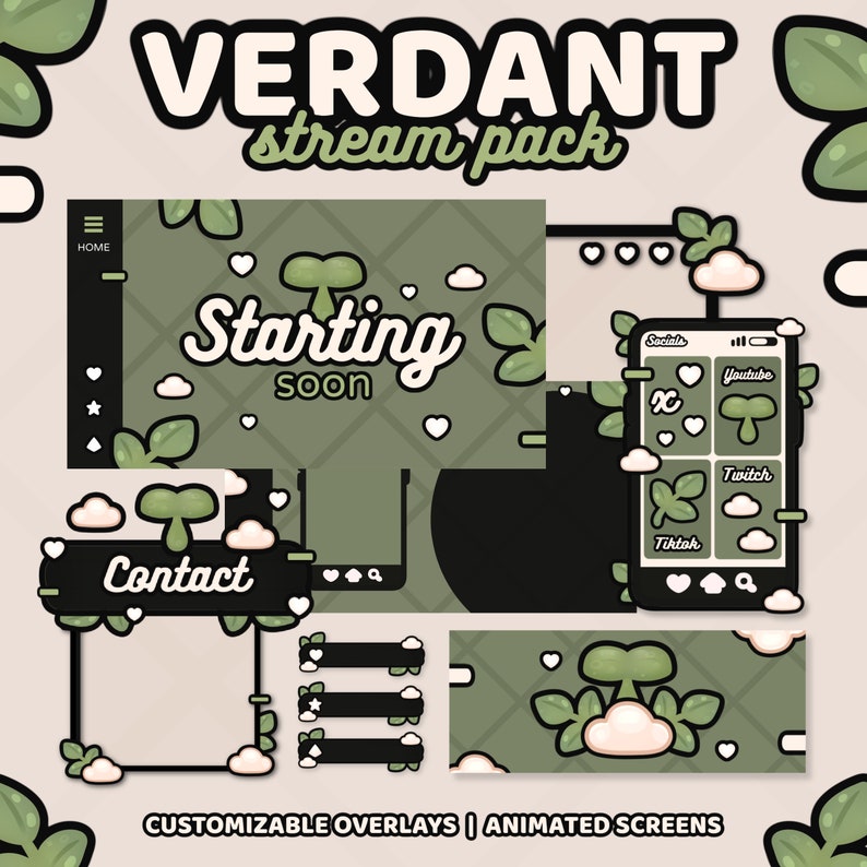 Verdant Stream Package | Animated Stream Pack | Twitch Overlay | Vtuber Friendly | Kawaii / Cute ...