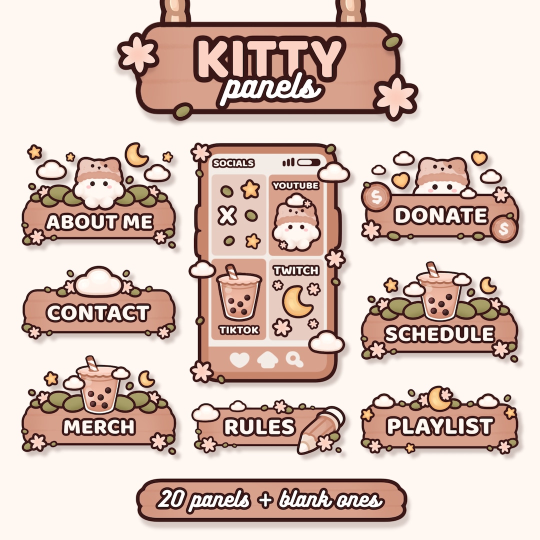 20x Kitty Panels | Kawaii / Cute / Cat / Moon / Stars / Cottagecore ...