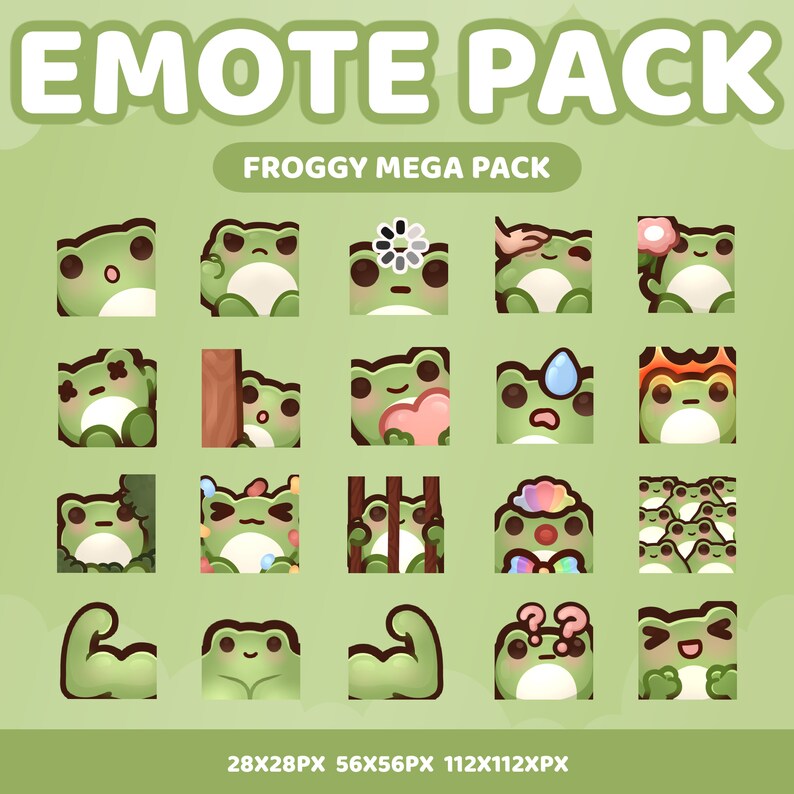 20x Kawaii Frog Emotes Mega Emote Pack Cute Emote Package - Etsy