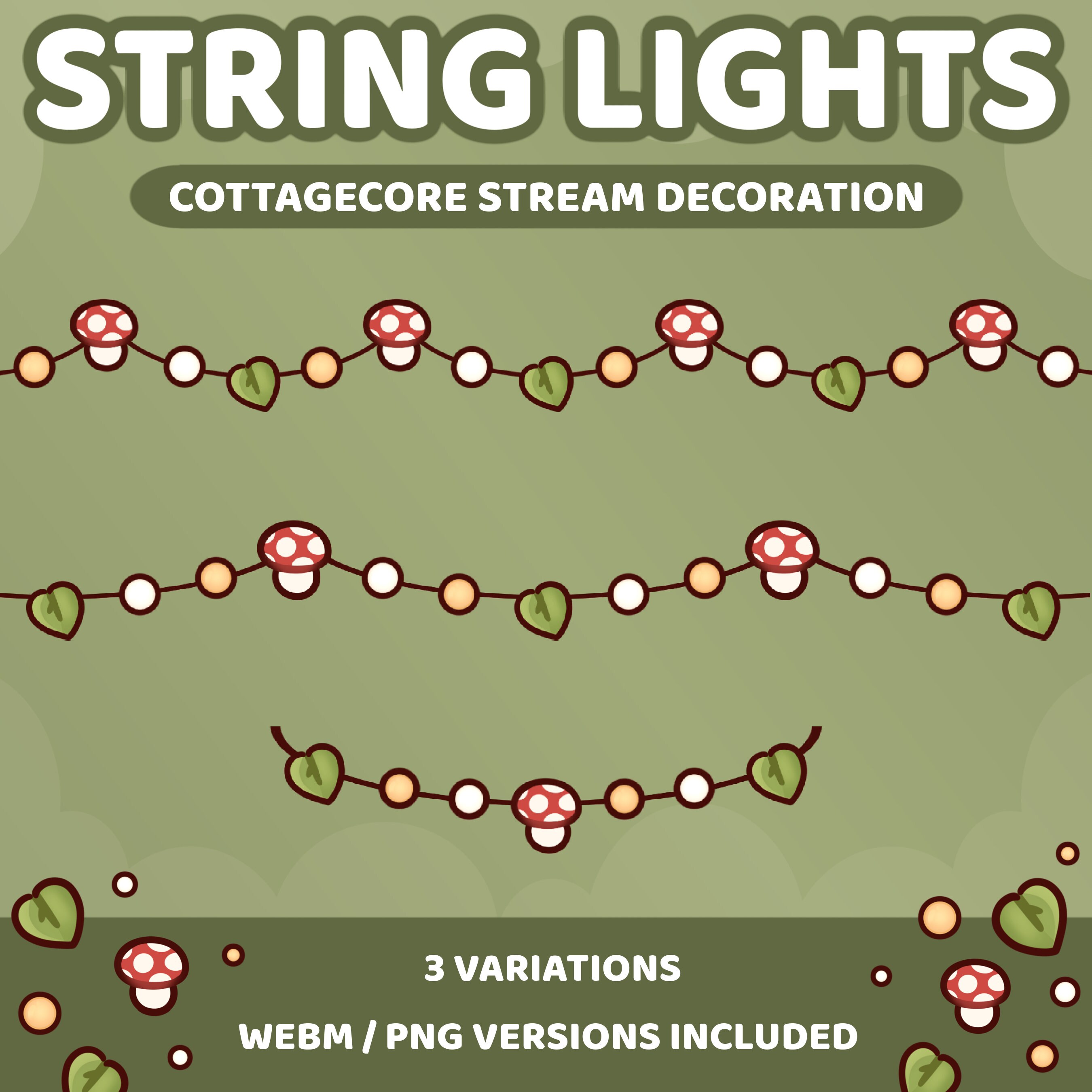 3x Cottagecore String Light Stream Decoration Mushroom and Leaf Stream ...