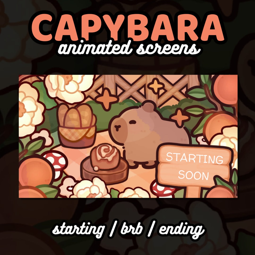 3x Animated Capybara Picnic Twitch Screens | Aesthetic Cute Cozy Orange ...