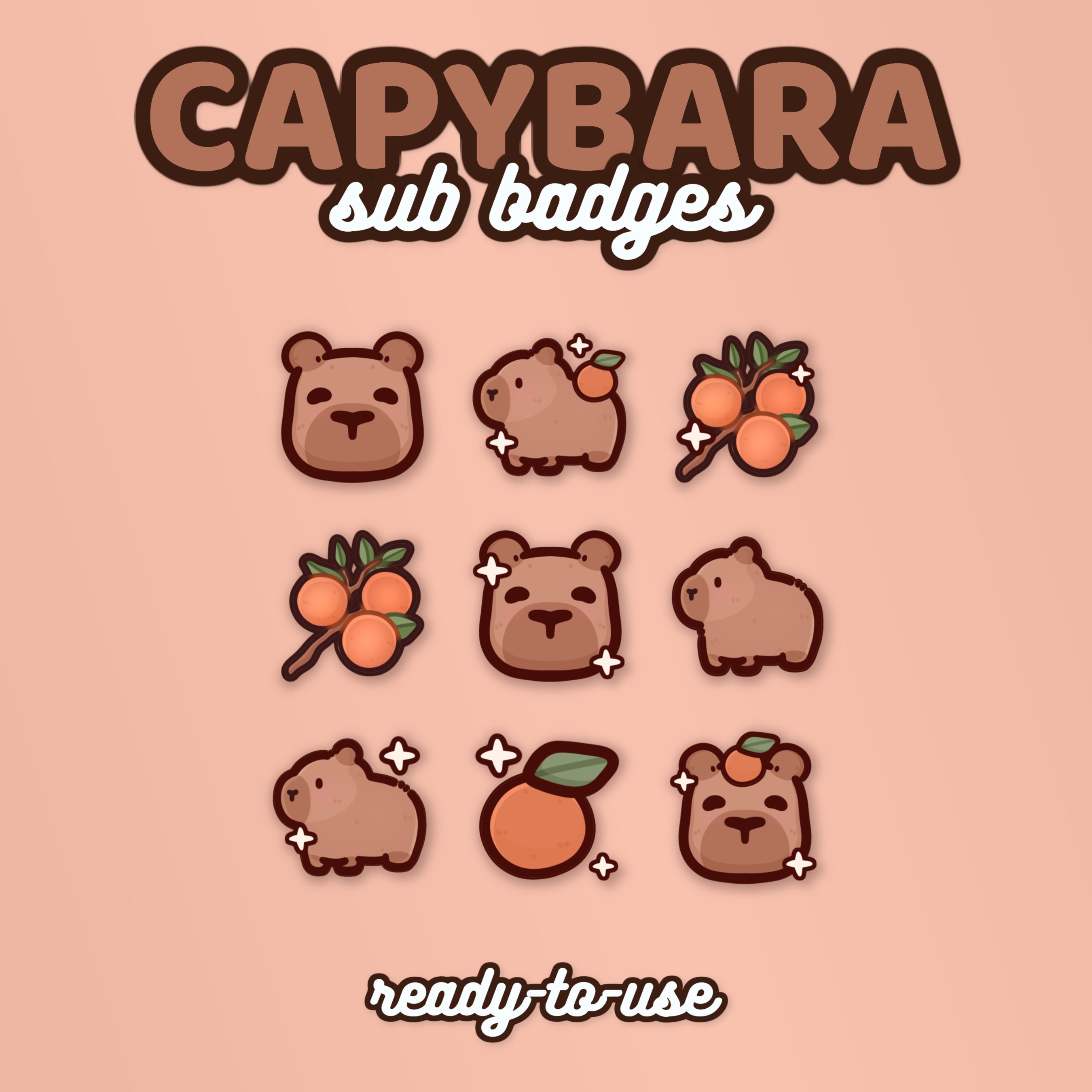 9x Kawaii Capybara Sub Badges Cute / Oranges / Capy / Animals TWITCH - Etsy
