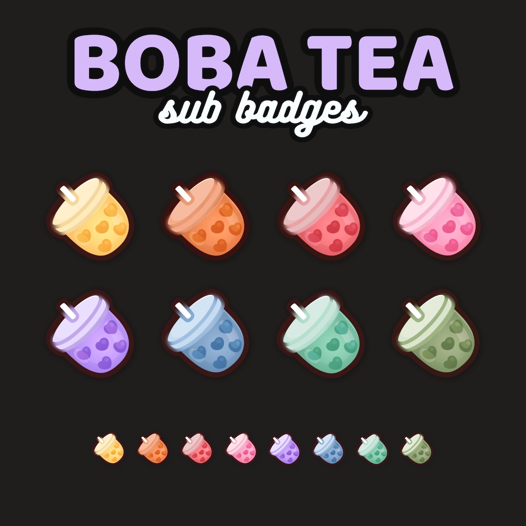 8x Boba Tea Sub Badges Kawaii Cute Heart Boba Badge TWITCH - Etsy