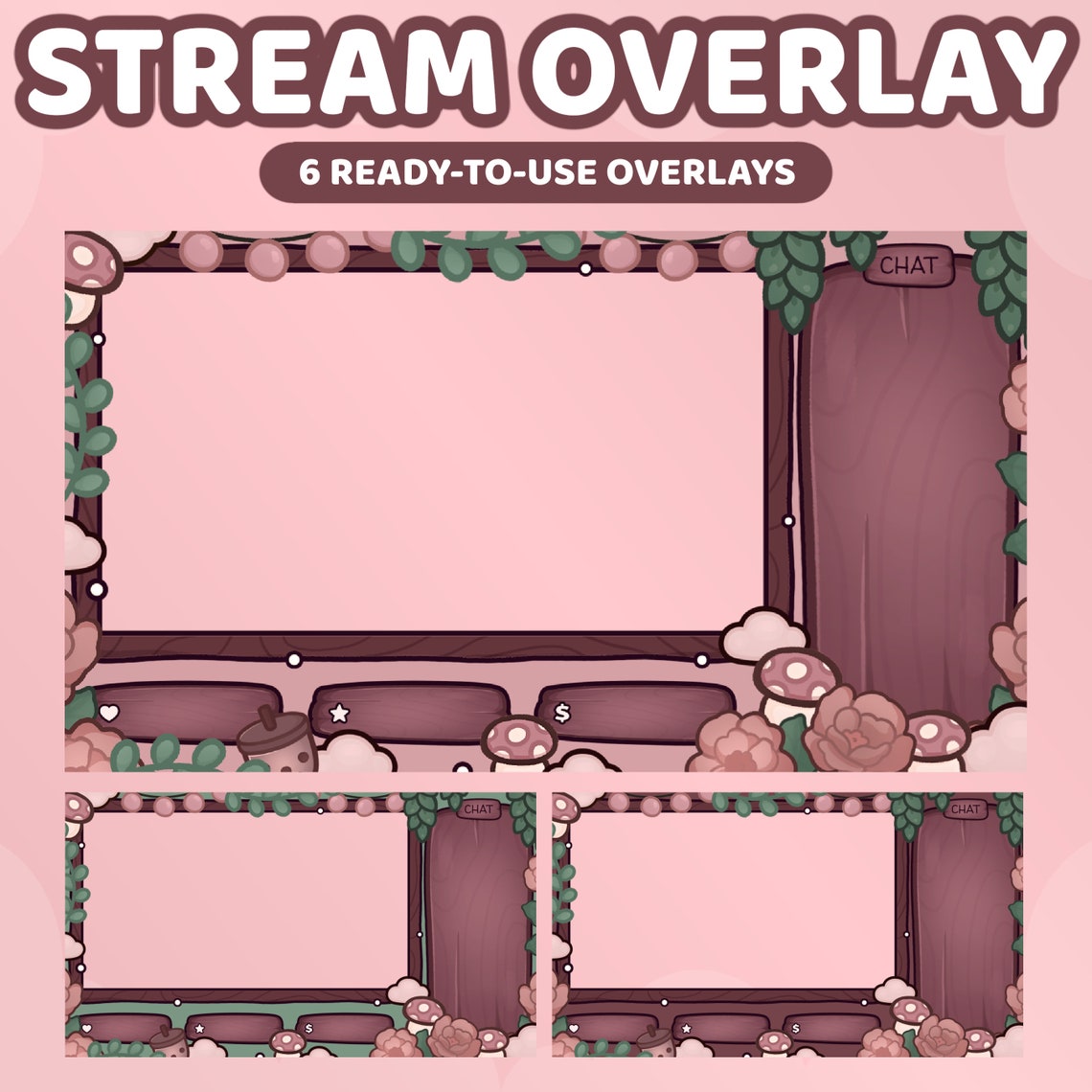 Cottagecore Cozy Lofi Twitch Overlays 6 Premade Overlays Customizable ...