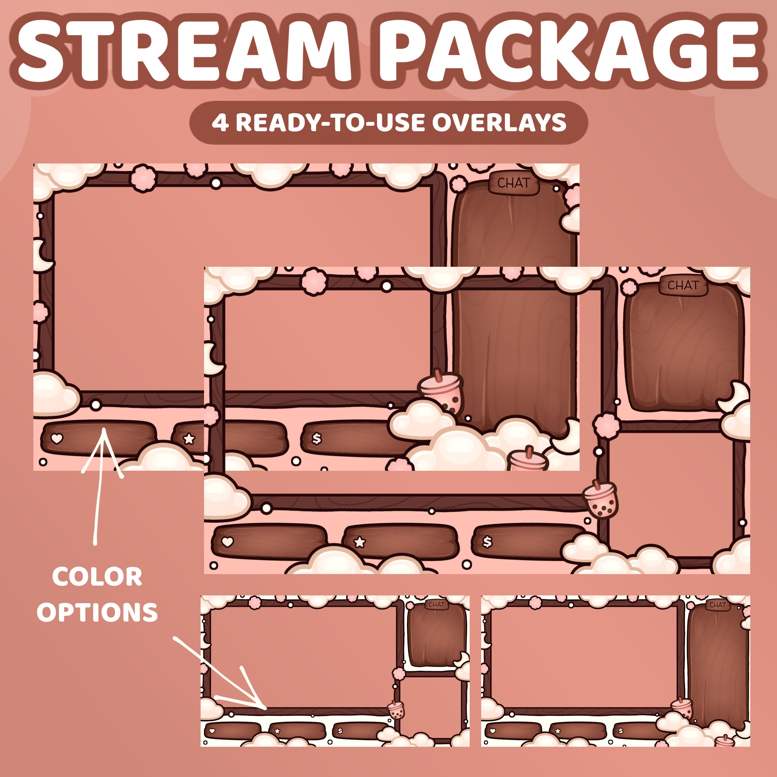 Cozy Celestial Boba Stream Package 3 Animated Screen, 4 Overlays, 8 ...