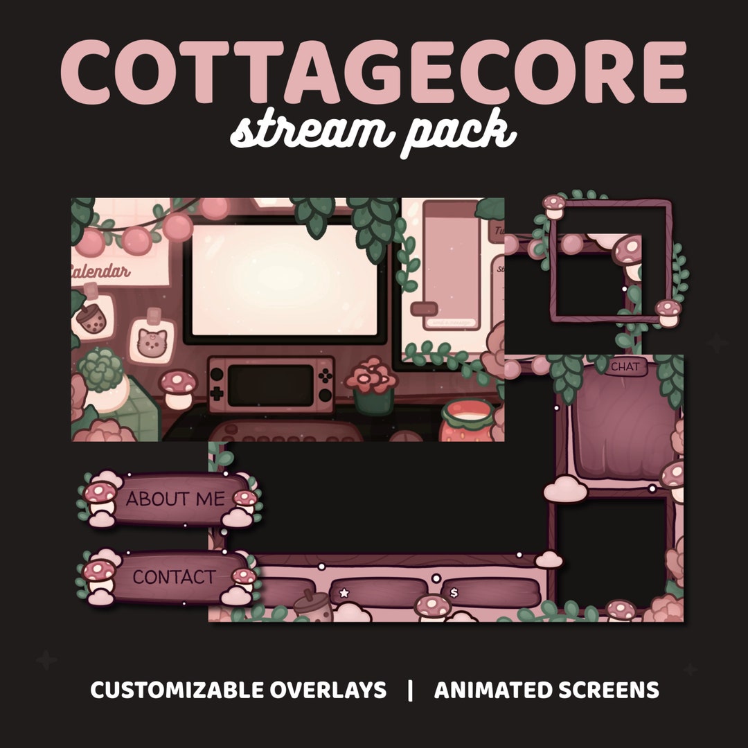 Cottagecore Cozy Lofi Stream Package | 3 Animated Screens, 6 Overlays, 8 Static Alerts, Banner ...