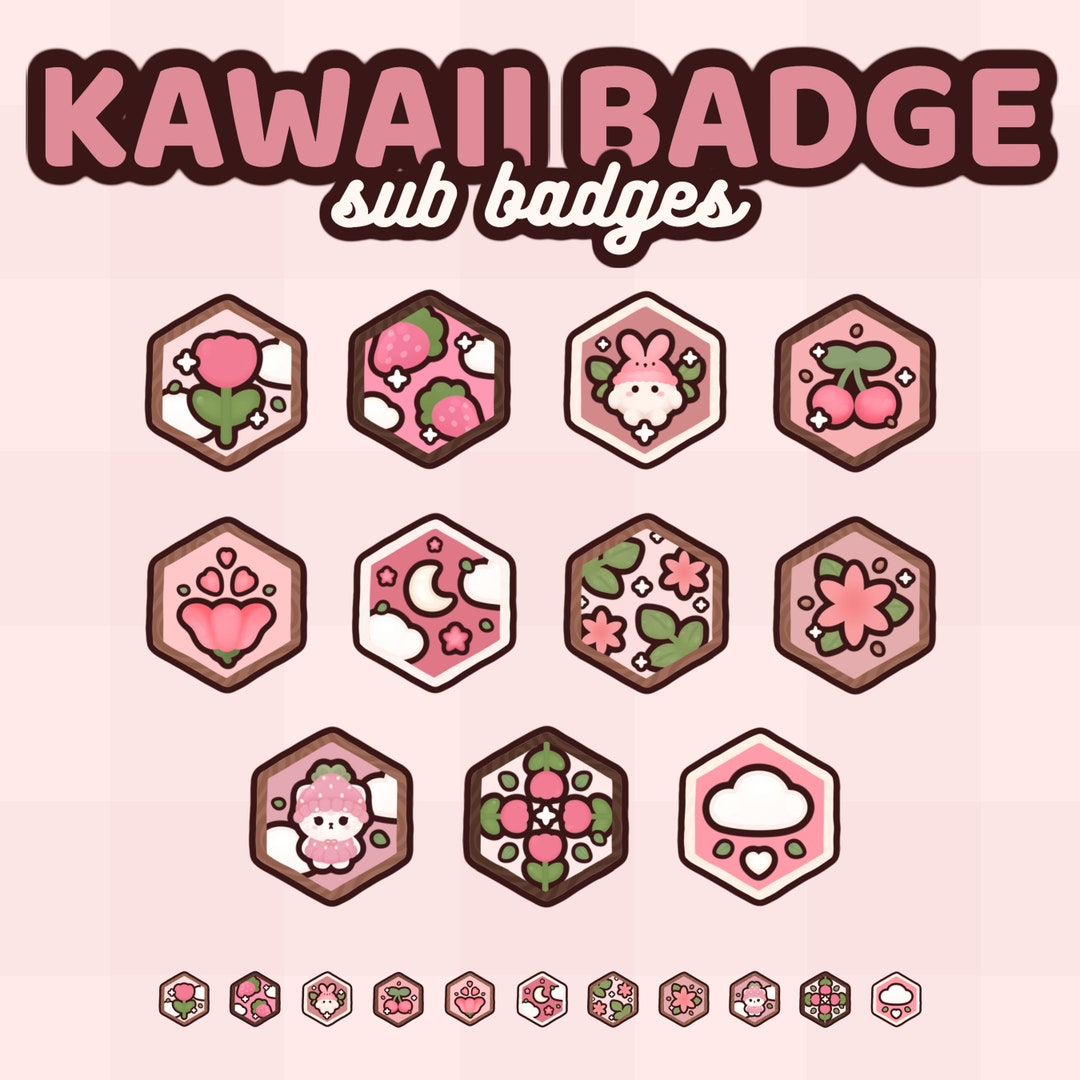 11x Kawaii Sub Badges Cute / Medal / Badge / Pastel / Pink / Plant ...