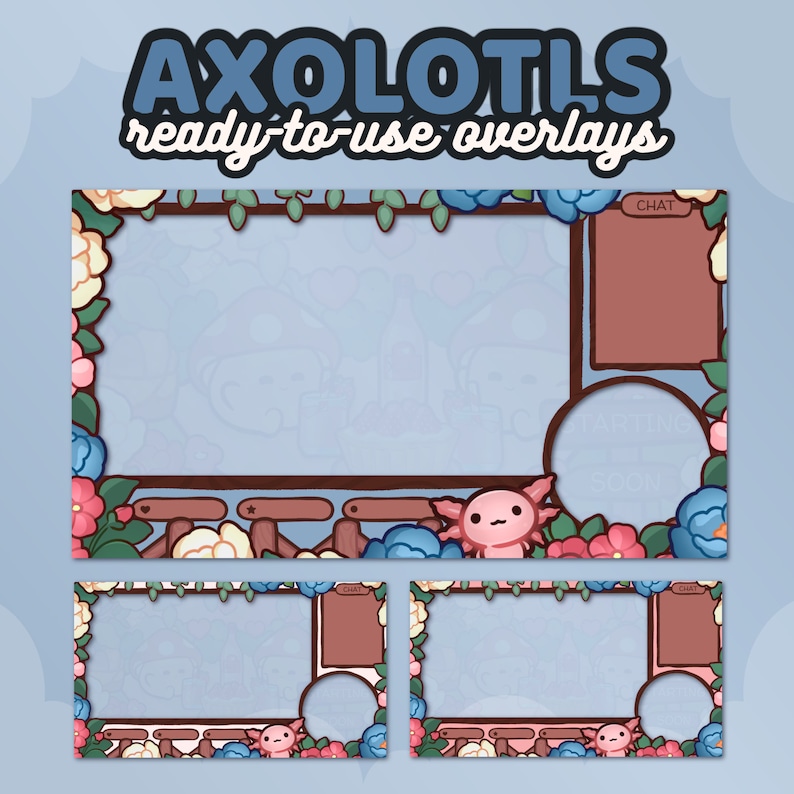 Axolotl Stream Package | Animated Kawaii Twitch Overlay (digital ...