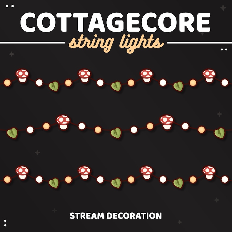 3x Cottagecore String Light Stream Decoration | Mushroom and Leaf ...