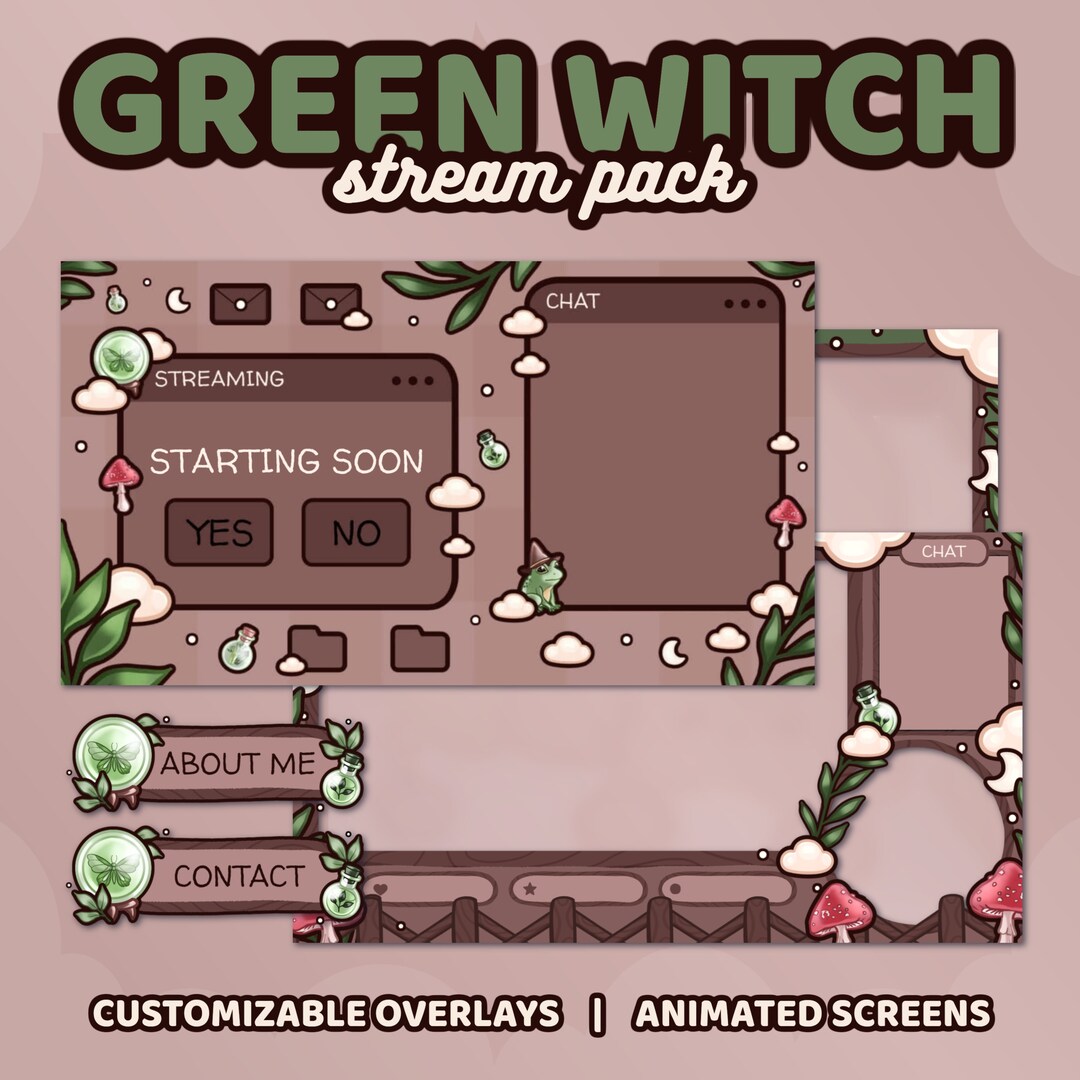 Green Witch Stream Package Animated Screens, Customizable Overlays, Static Alerts, Banner ...