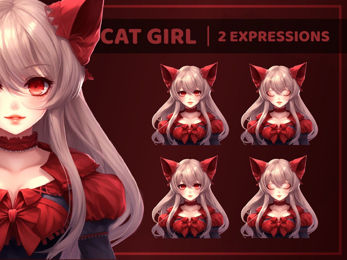 Cute Cat Girl Pngtuber Model 2 Expressions Blonde Hair Streamer Vtuber ...