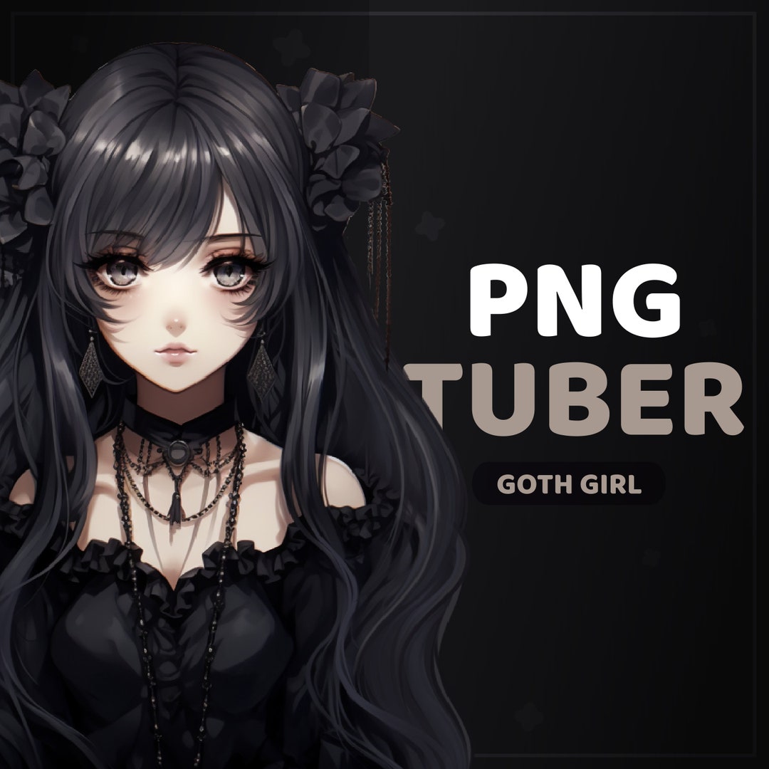 Cute Goth Girl Pngtuber Model 2 Expressions Black Hair Streamer Vtuber ...