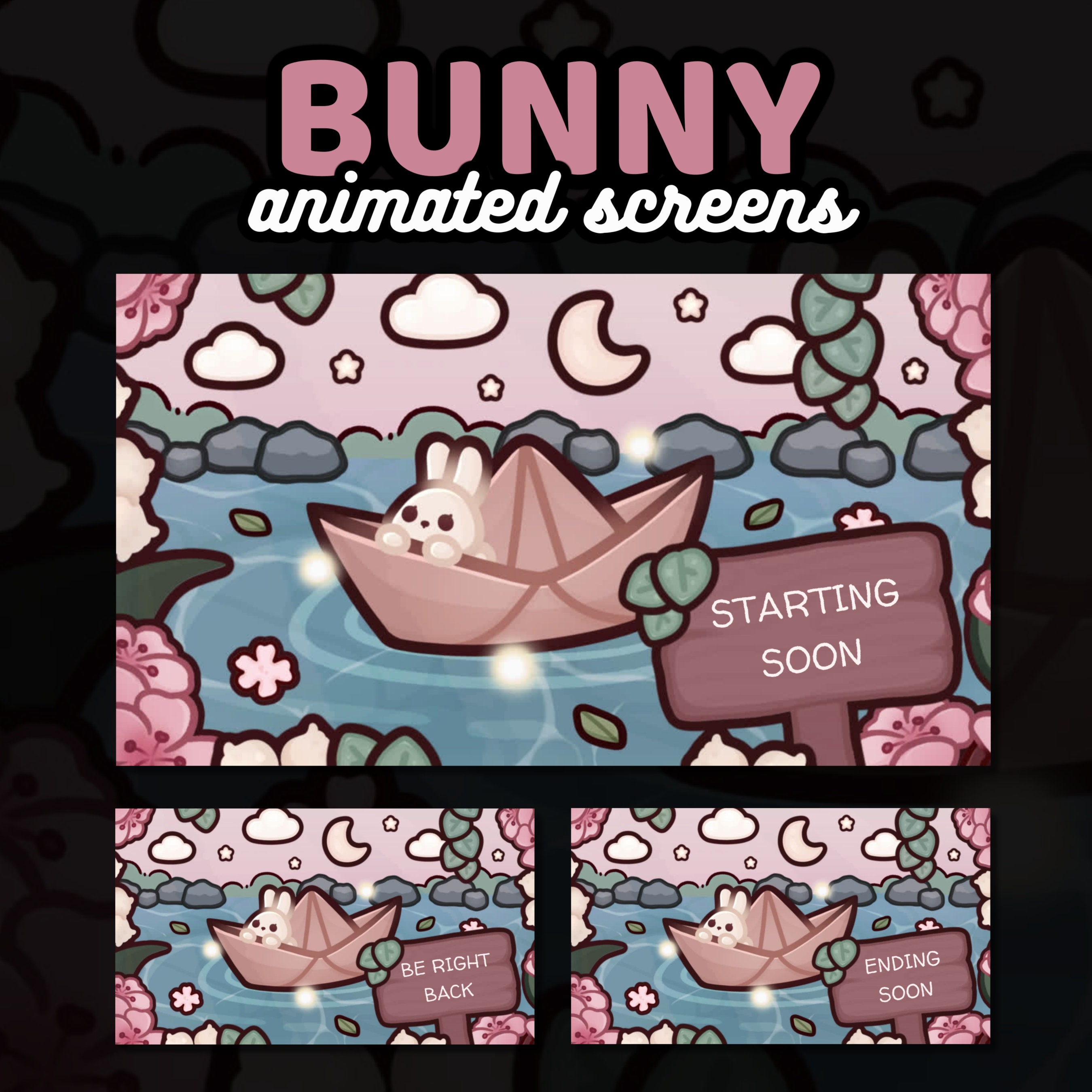 3x Animated Bunny Twitch Screens | Aesthetic Cute Soft Pastel Kawaii ...