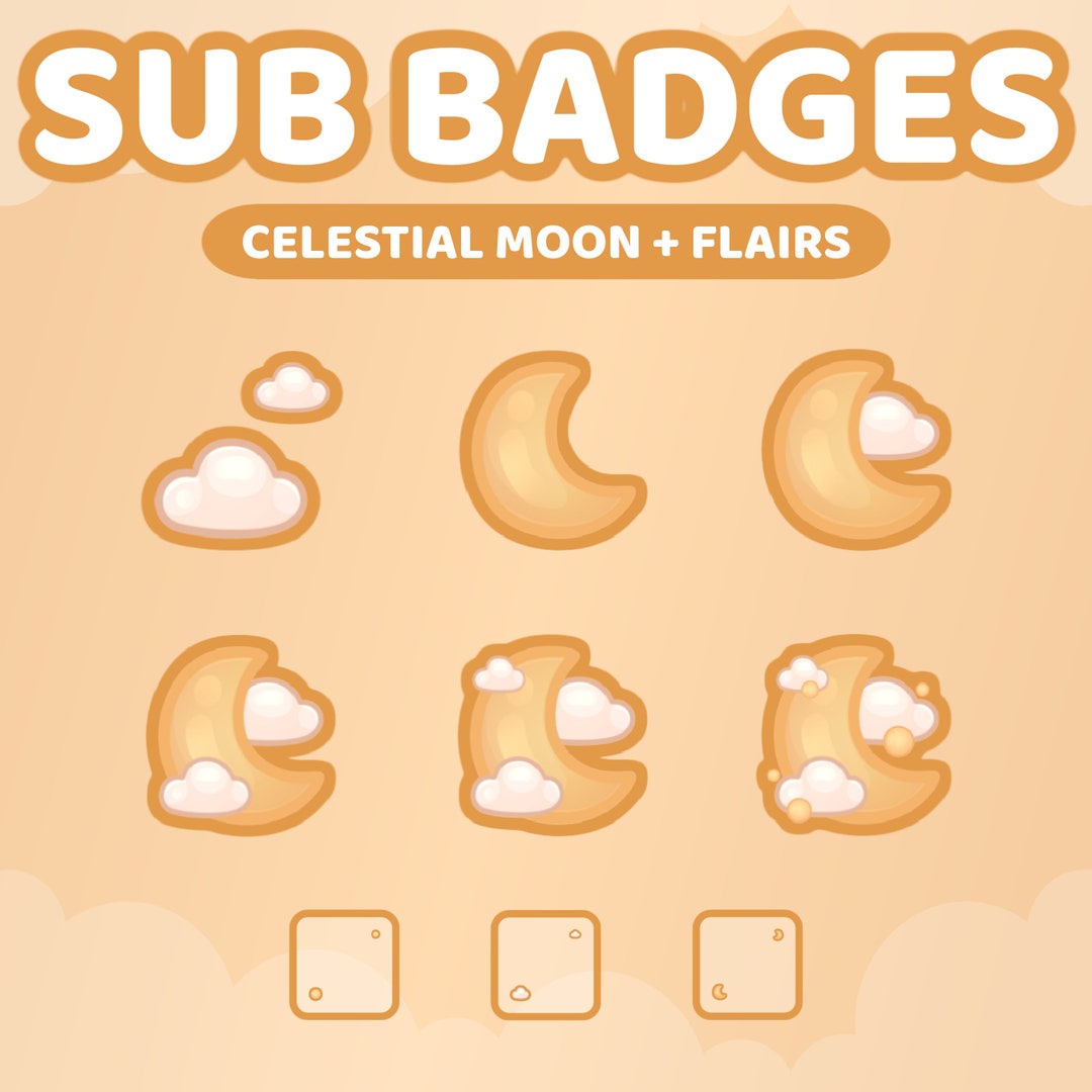 6x Gold Celestial Moon and Cloud Sub Badges 3x Badge Flairs - Etsy