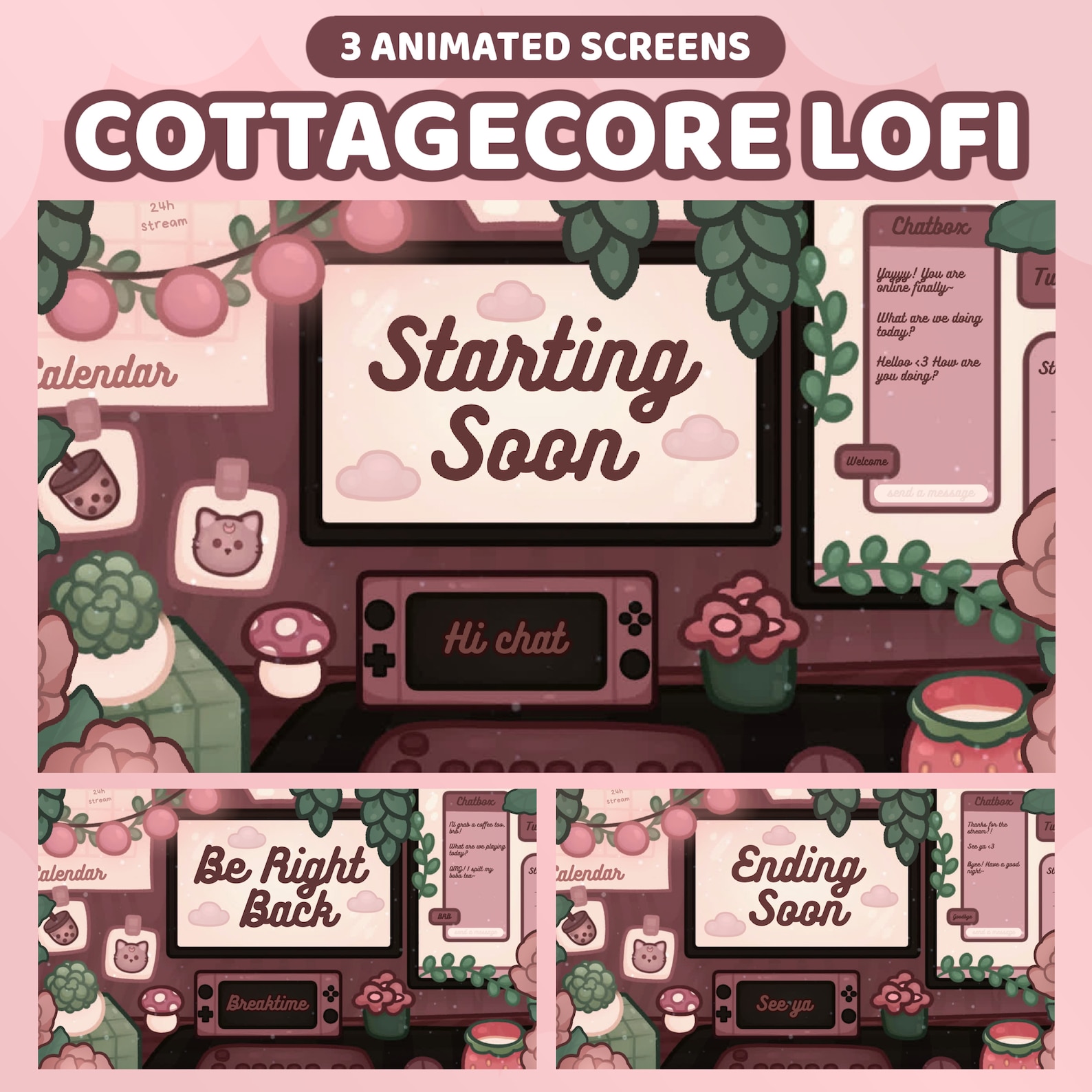 Cottagecore Cozy Lofi Stream Package | 3 Animated Screens, 6 Overlays ...