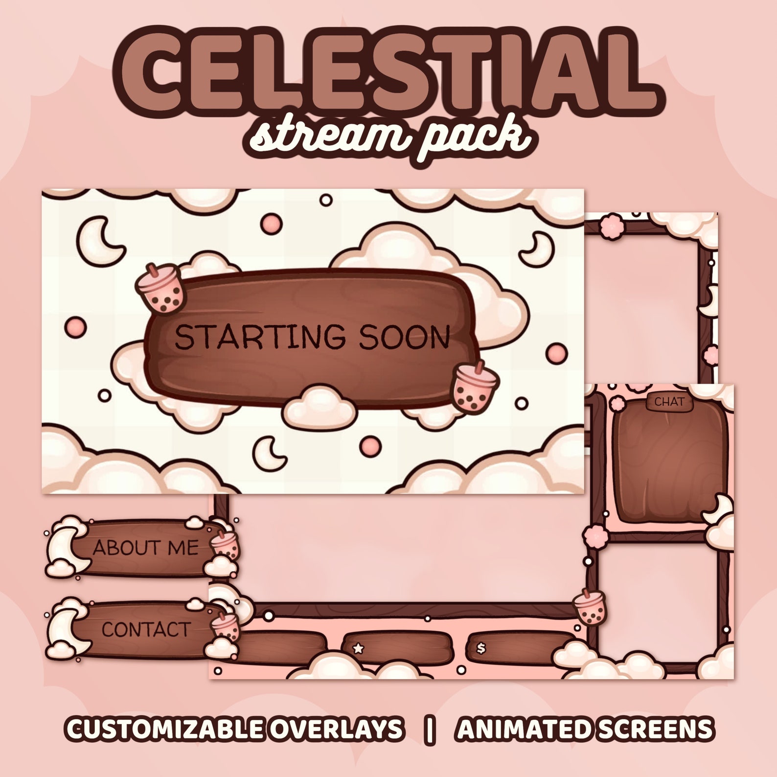 Cozy Celestial Boba Stream Package 3 Animated Screen, 4 Overlays, 8 ...