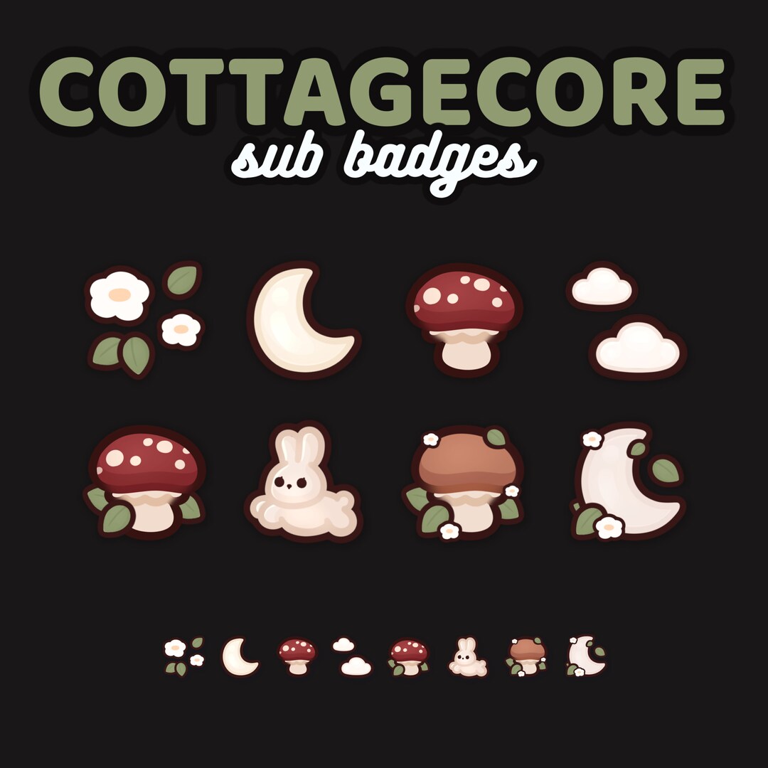 8x Cottagecore Sub Badges | Kawaii Cute Amanita Mushroom Clouds Moon ...