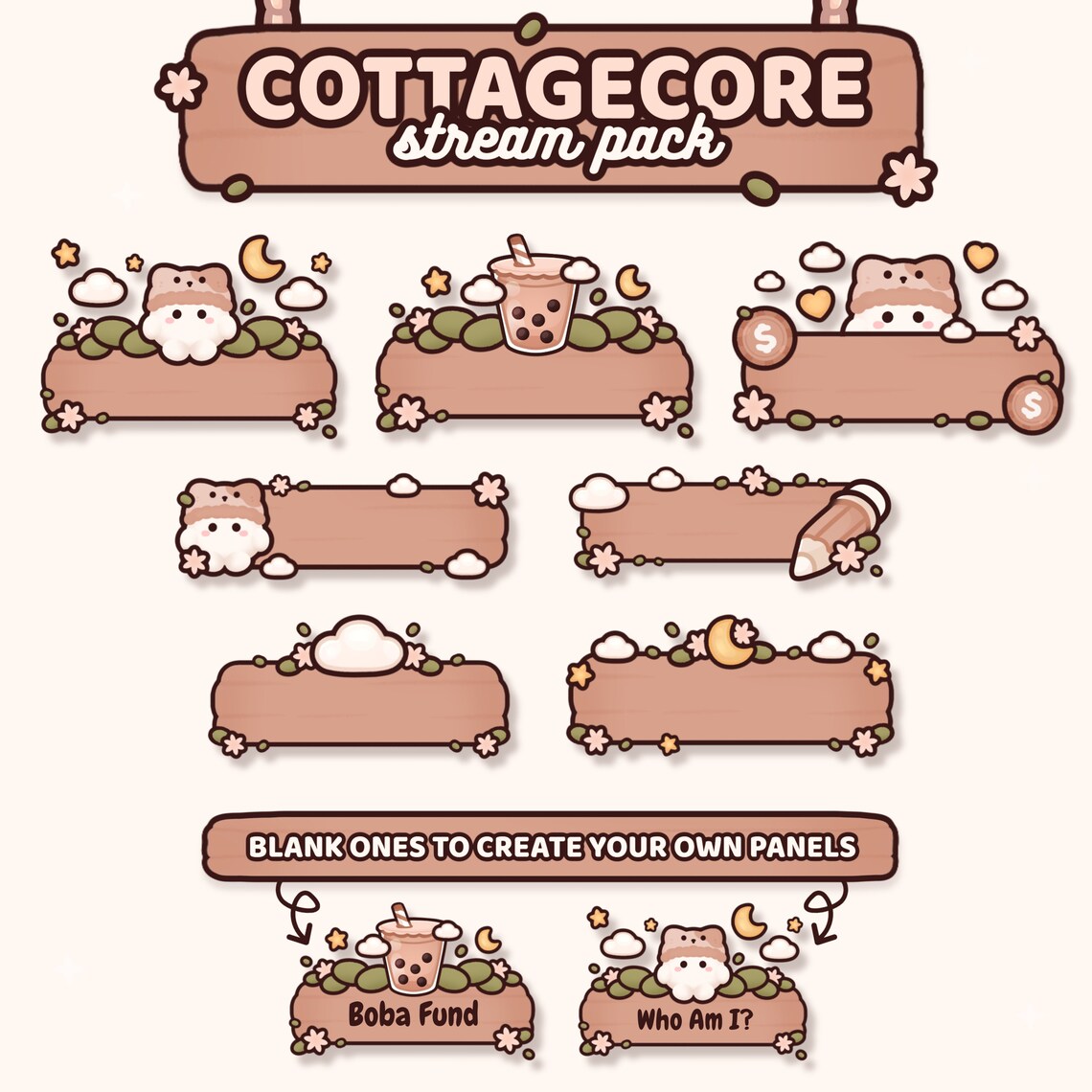 Cottagecore Kitty Stream Package | Animated Twitch Overlays (digital ...