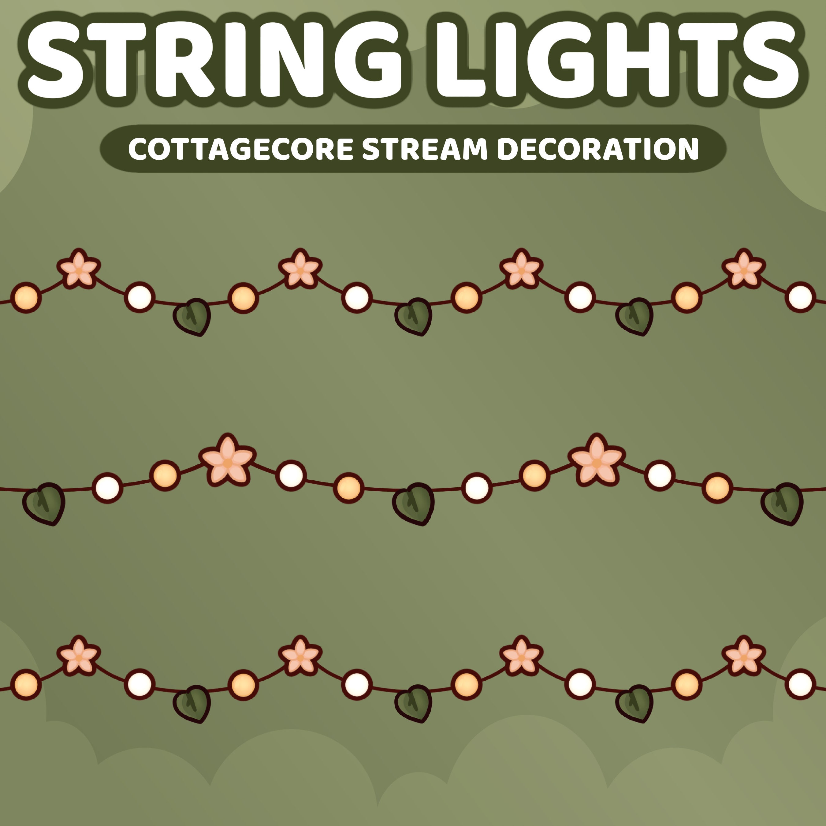 3x Cottagecore String Light Stream Decoration Flower and Leaf Stream ...