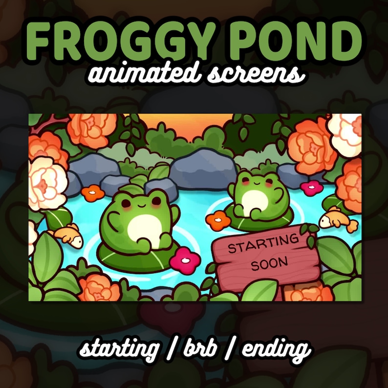3x Animated Kawaii Frog Pond Twitch Screens | Starting Soon, Be Right ...