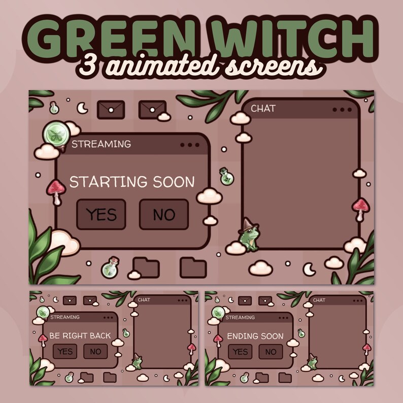 Green Witch Stream Package Animated Screens, Customizable Overlays, Static Alerts, Banner ...