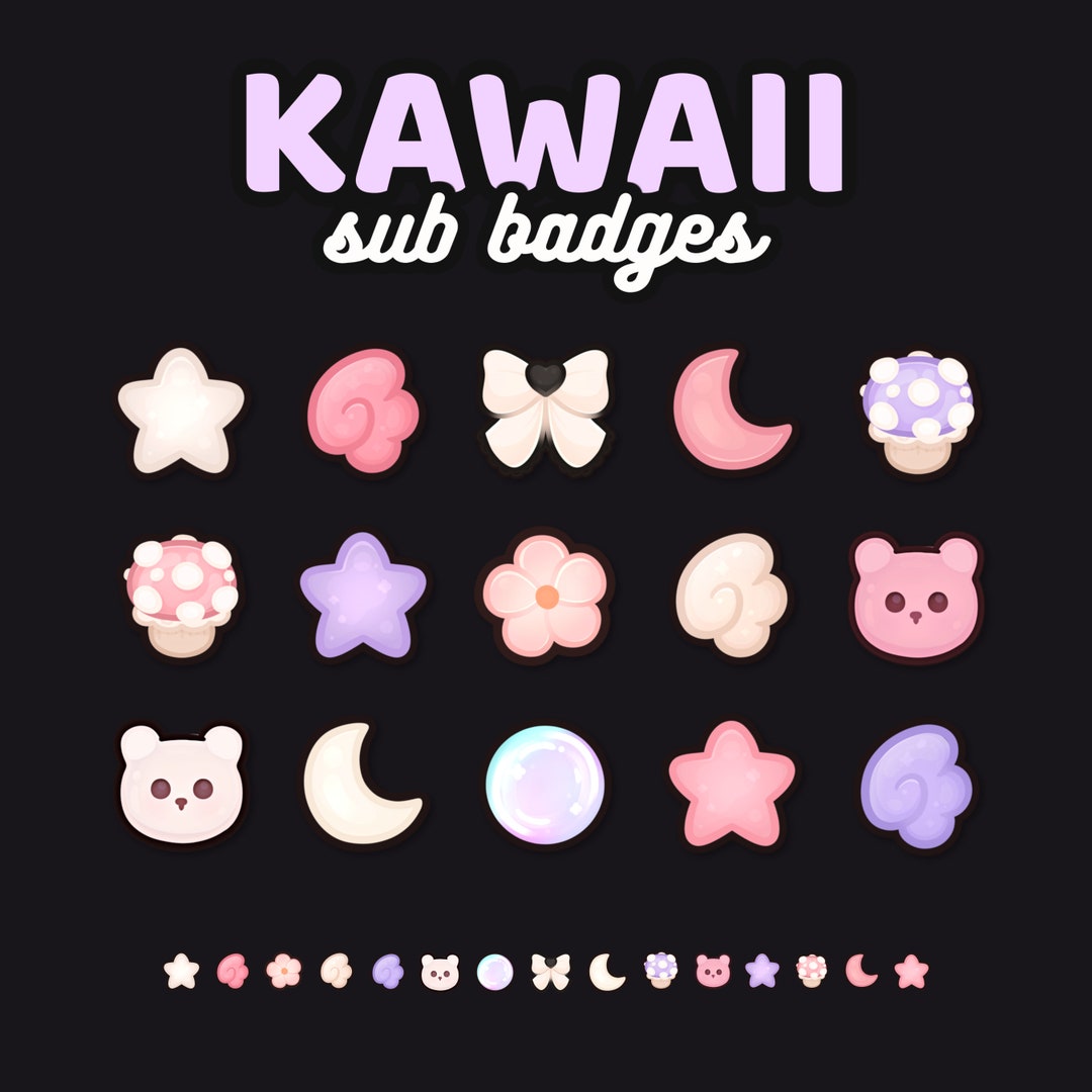 15x Kawaii Sub Badges Cute / Bow / Star / Moon / Bear / Flower / Wings ...
