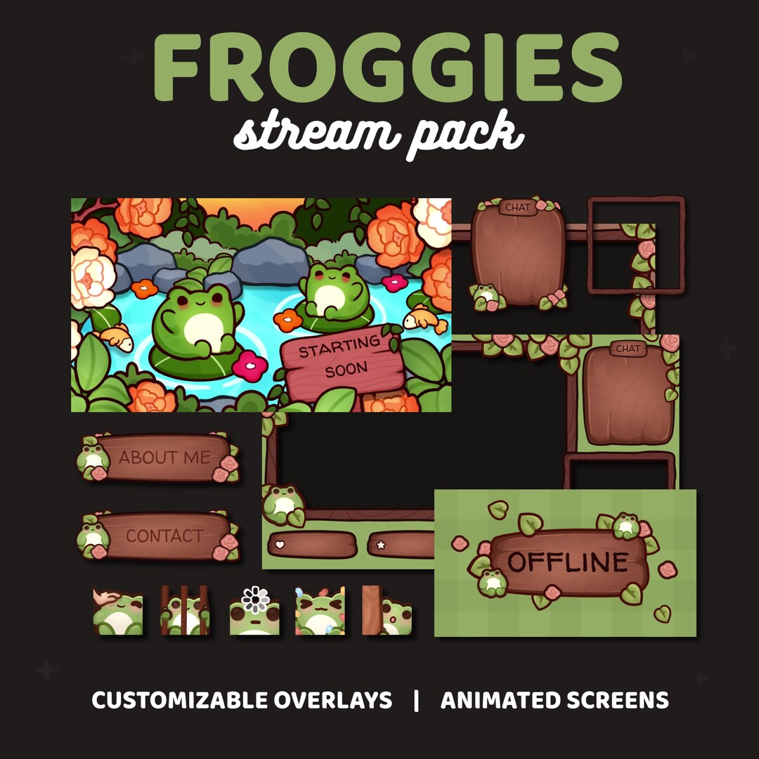 Cozy Frog Stream Package | Animated Screens, Overlays, Emotes (digital ...