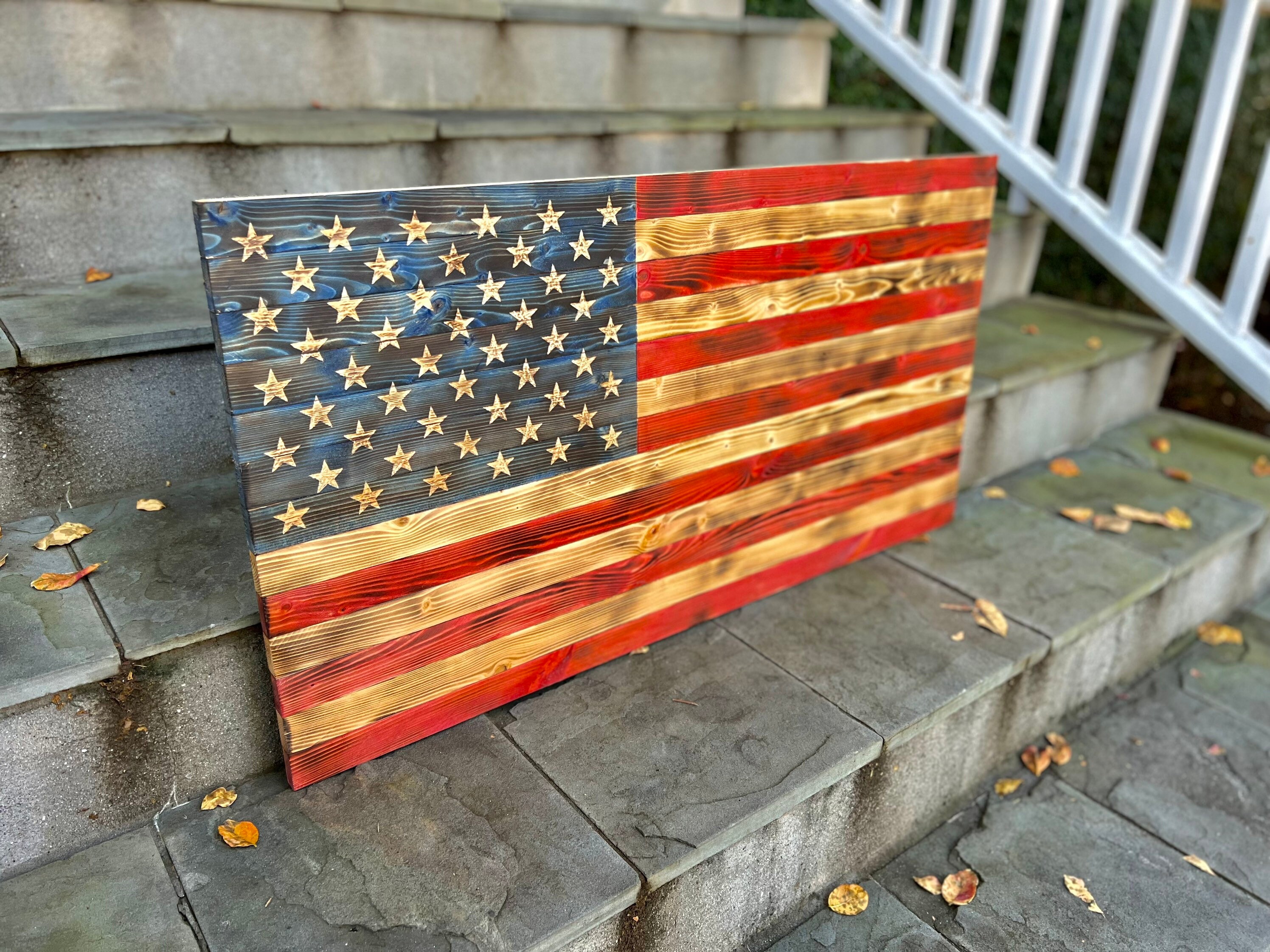 HAND CARVED Wood American Flag 19x36, Wood Flag, Woodence Wall Art ...