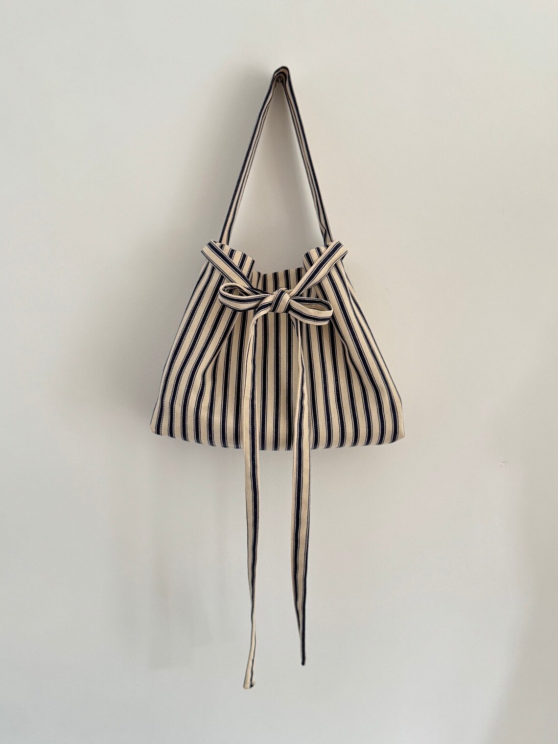 Small Stripped Navy and Cream Bag Handbag With Bow Fastening - Etsy