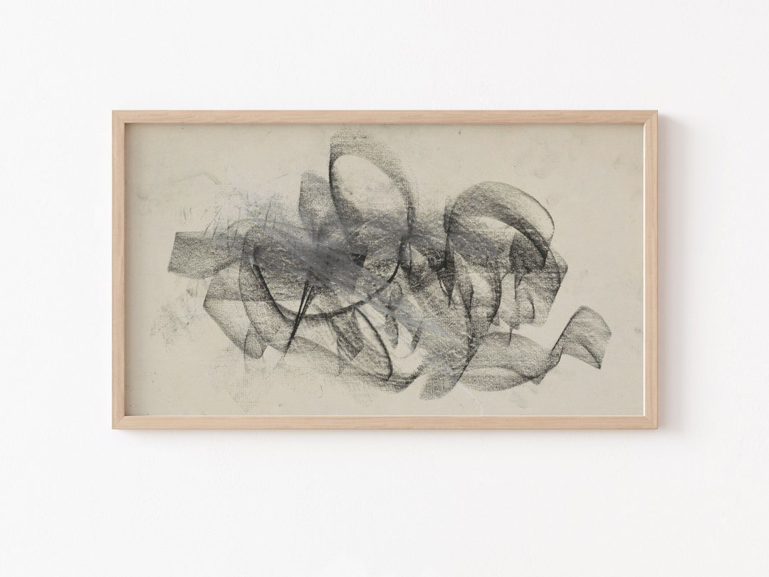 Frame TV Art File, Frame TV Art, Vintage Abstract Drawing, Neutral Line ...