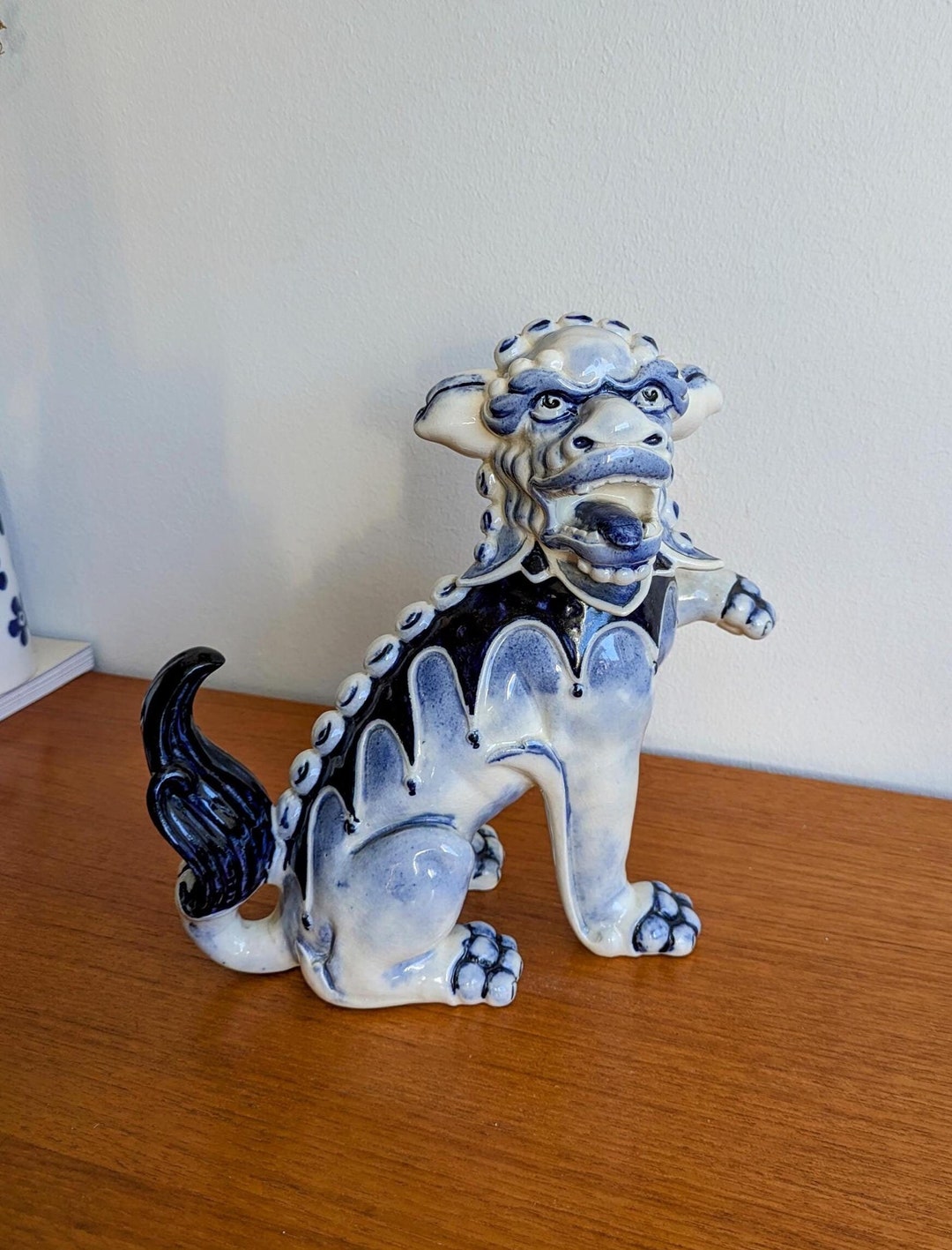 RARE Antique Vintage Rörstrand - Chinese Imperial Guardian Lion Fu Dog - Blue & White Asian ...