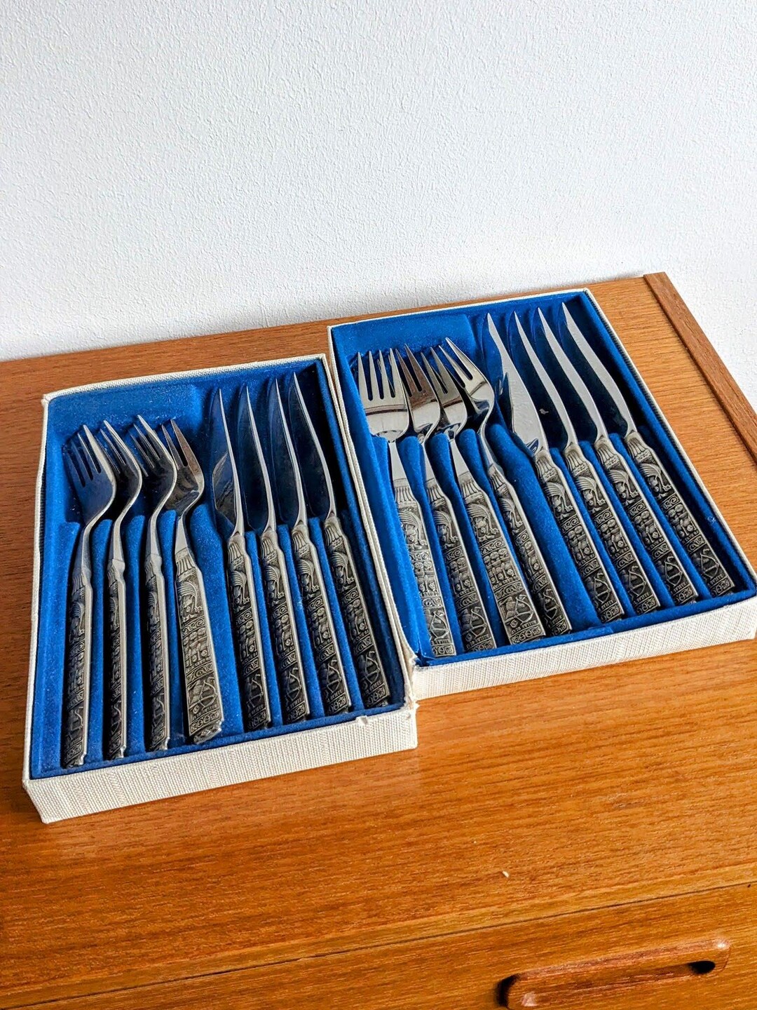 Konge Tinn Dinner Forks & Knives Boxed Set of 8 Vintage Retro Norwegian ...