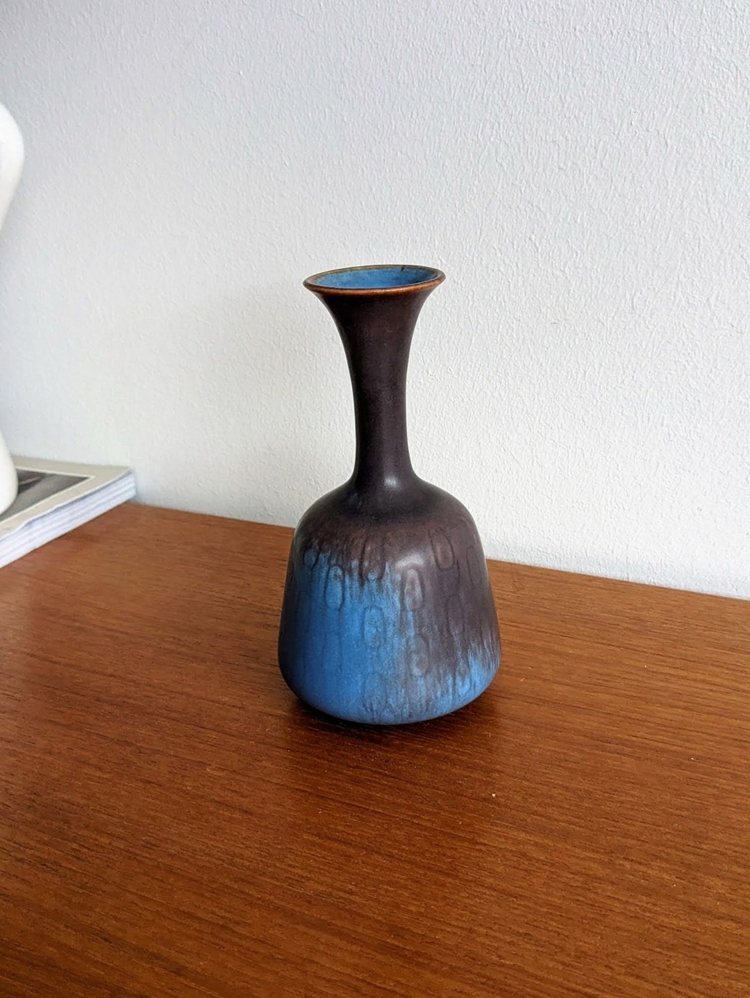 Gunnar Nylund ARI Vase Beautiful BLUE Brown Hare's Glazed Vintage ...