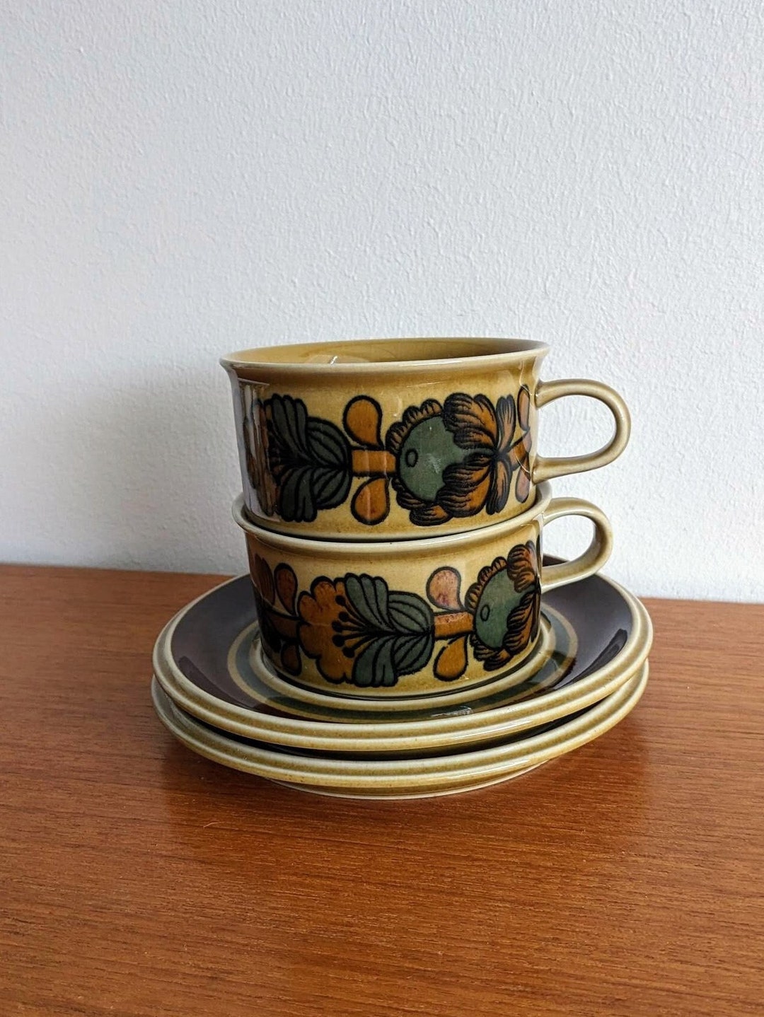 Vintage PAIR Arabia Finland OTSO Floral Teacup Set of 2 Ulla Procopé ...