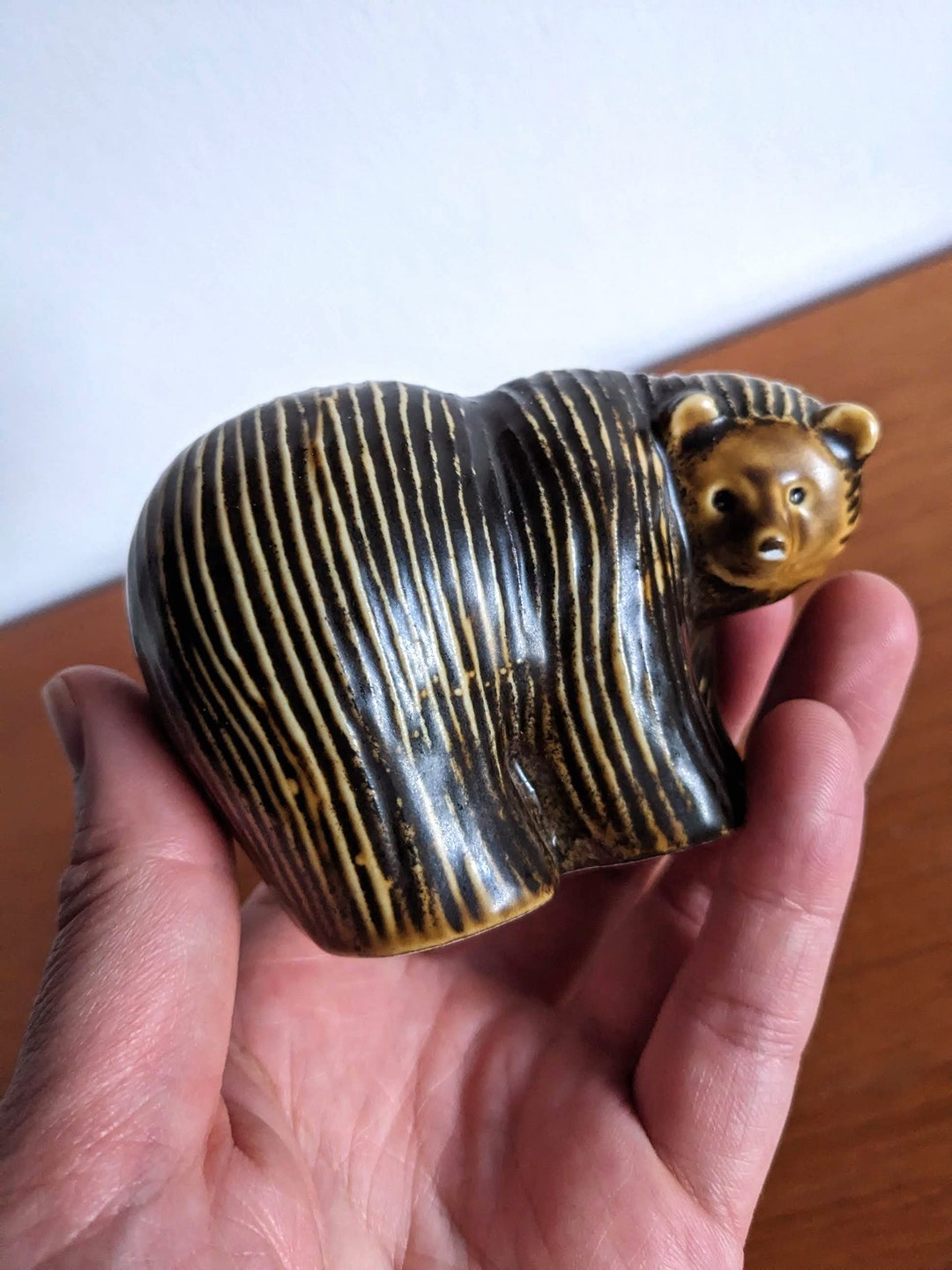 Vintage Lisa Larson Small Striped Bumpy Bear Gustavsberg Skansen/nordic Zoo Series MCM Brown ...